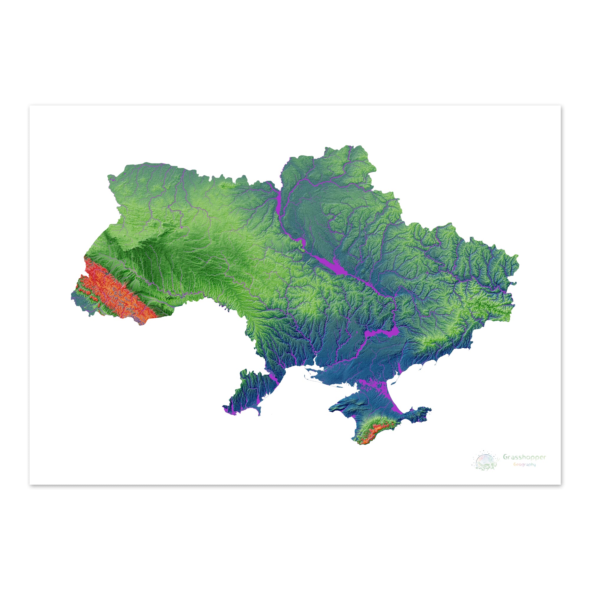 Ukraine - Elevation map, white - Fine Art Print – Grasshopper Geography