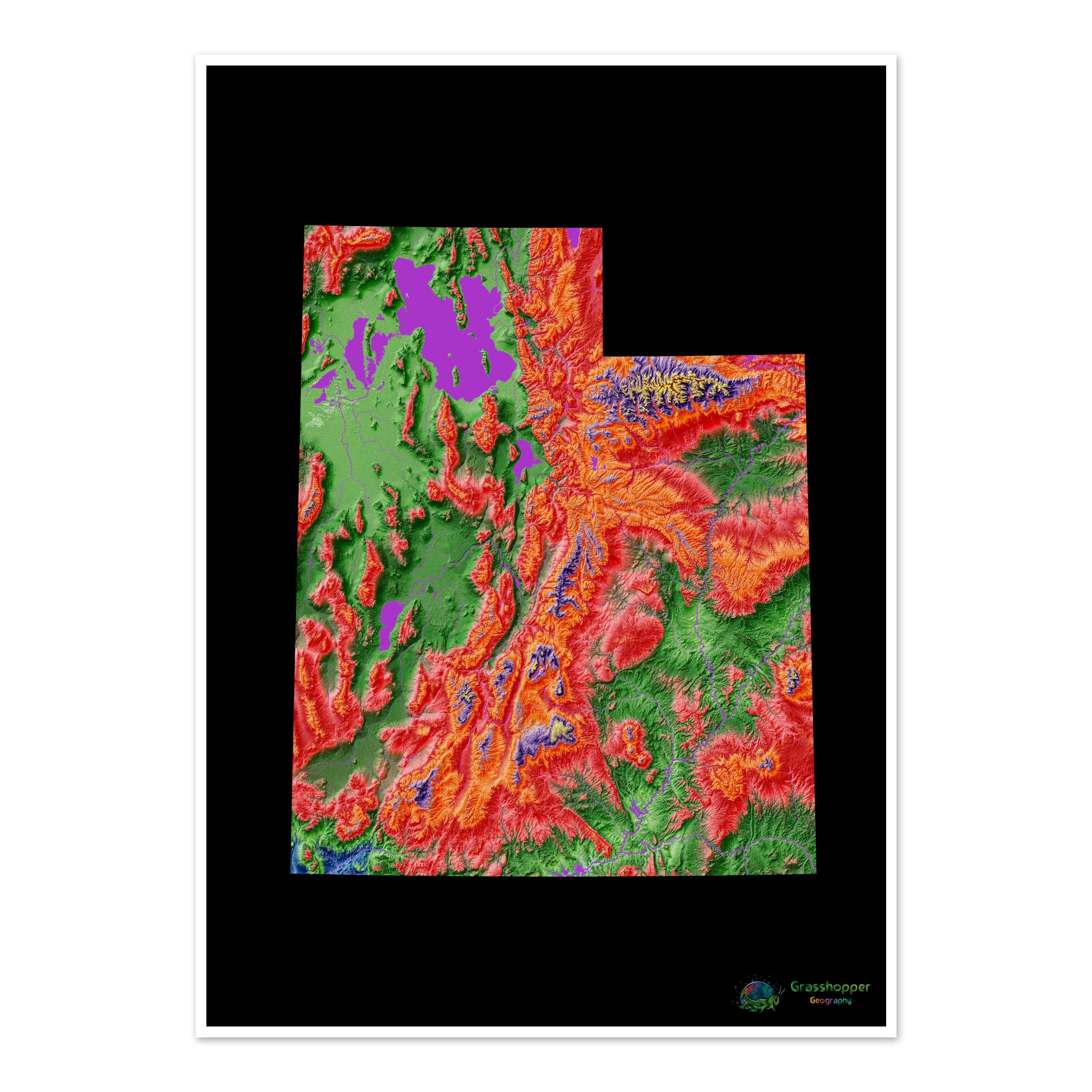 Utah - Elevation map, black - Fine Art Print – Grasshopper Geography
