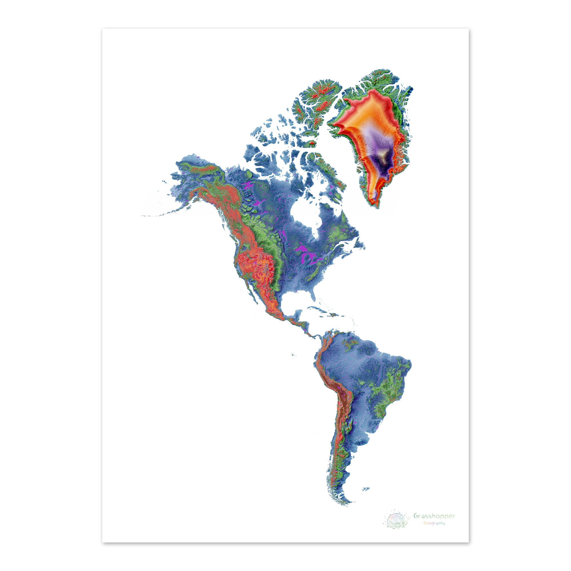 The Americas - Elevation map, white - Fine Art Print – Grasshopper ...