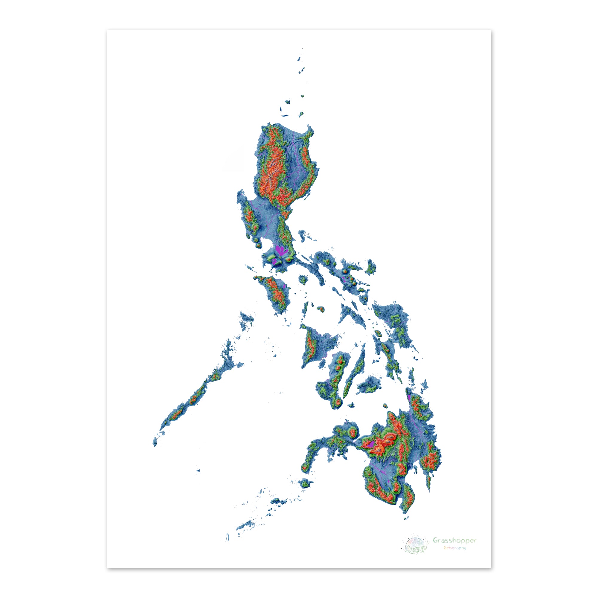 The Philippines - Elevation map, white - Fine Art Print – Grasshopper ...