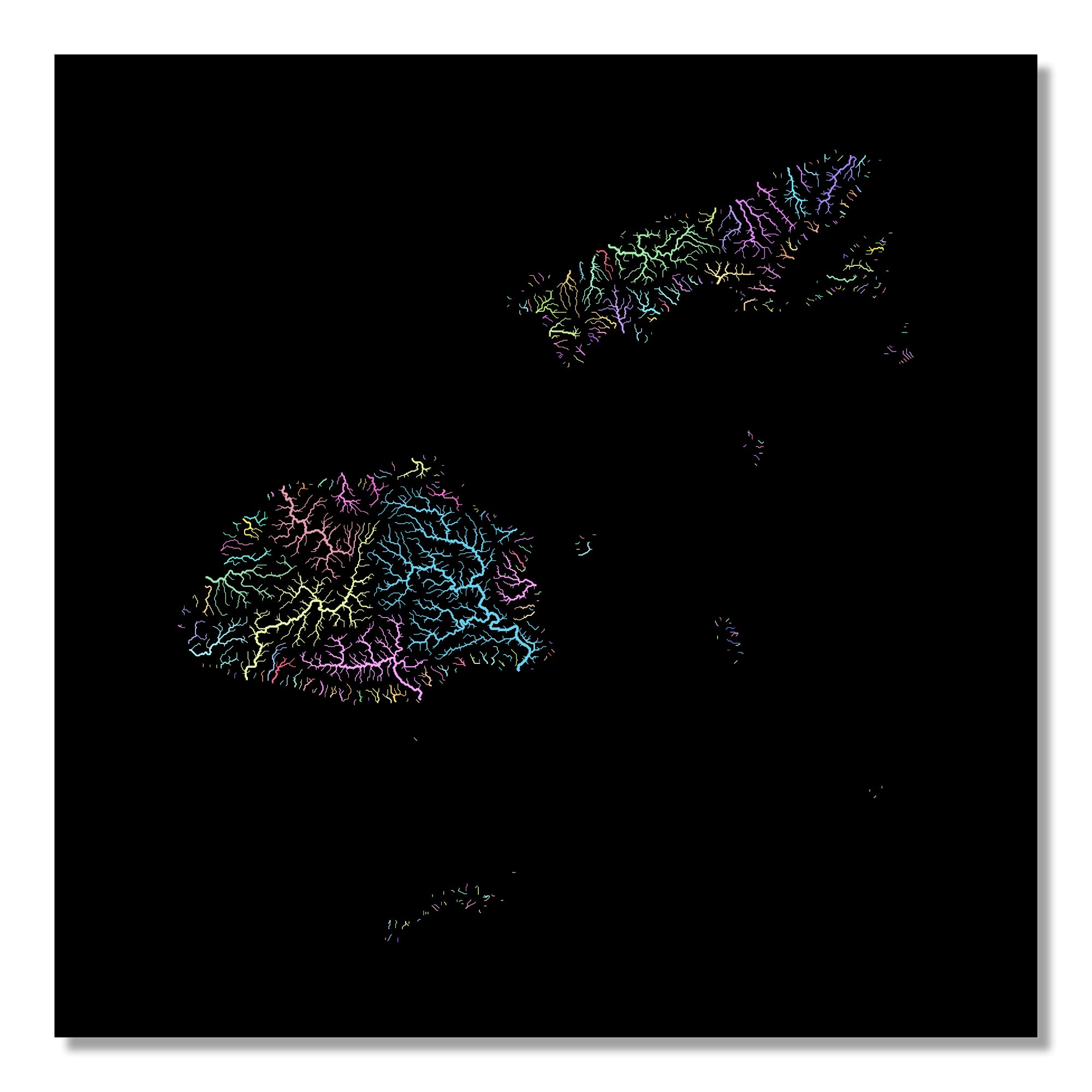Fiji - River basin map, pastel colours - Wall Art – Grasshopper Geography