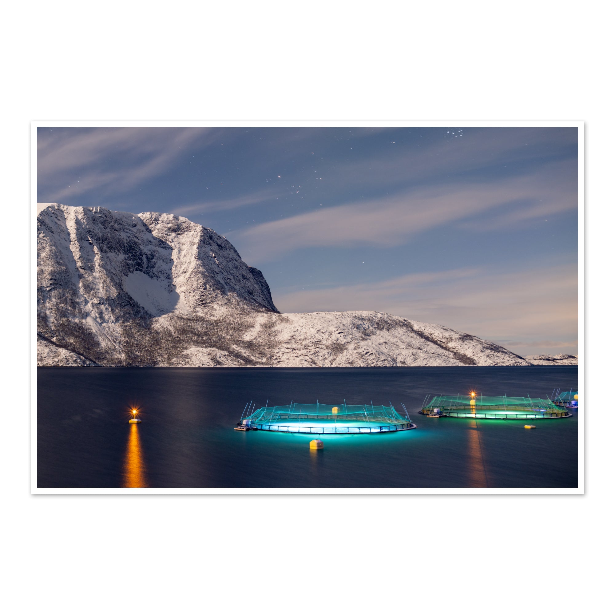 Fish pens across Lundøya under a full moon - Photo Art Print ...