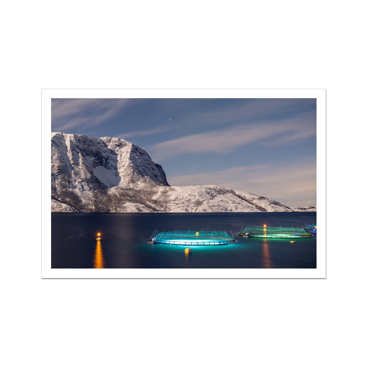 Fish pens across Lundøya under a full moon - Rolled Canvas ...