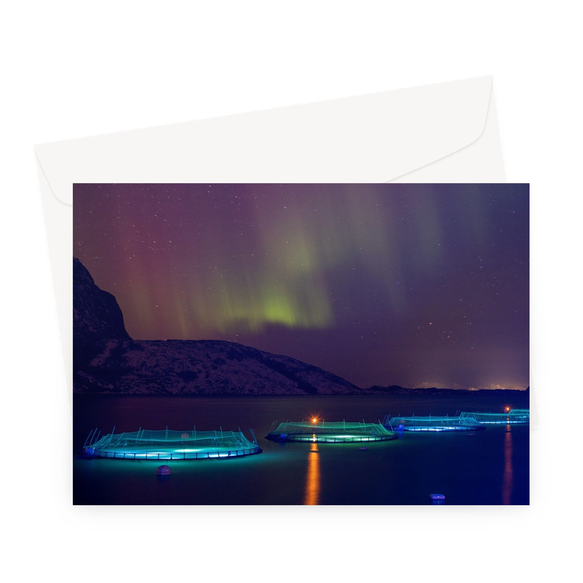 Fish pens with aurora V - Greeting Card – Grasshopper Geography