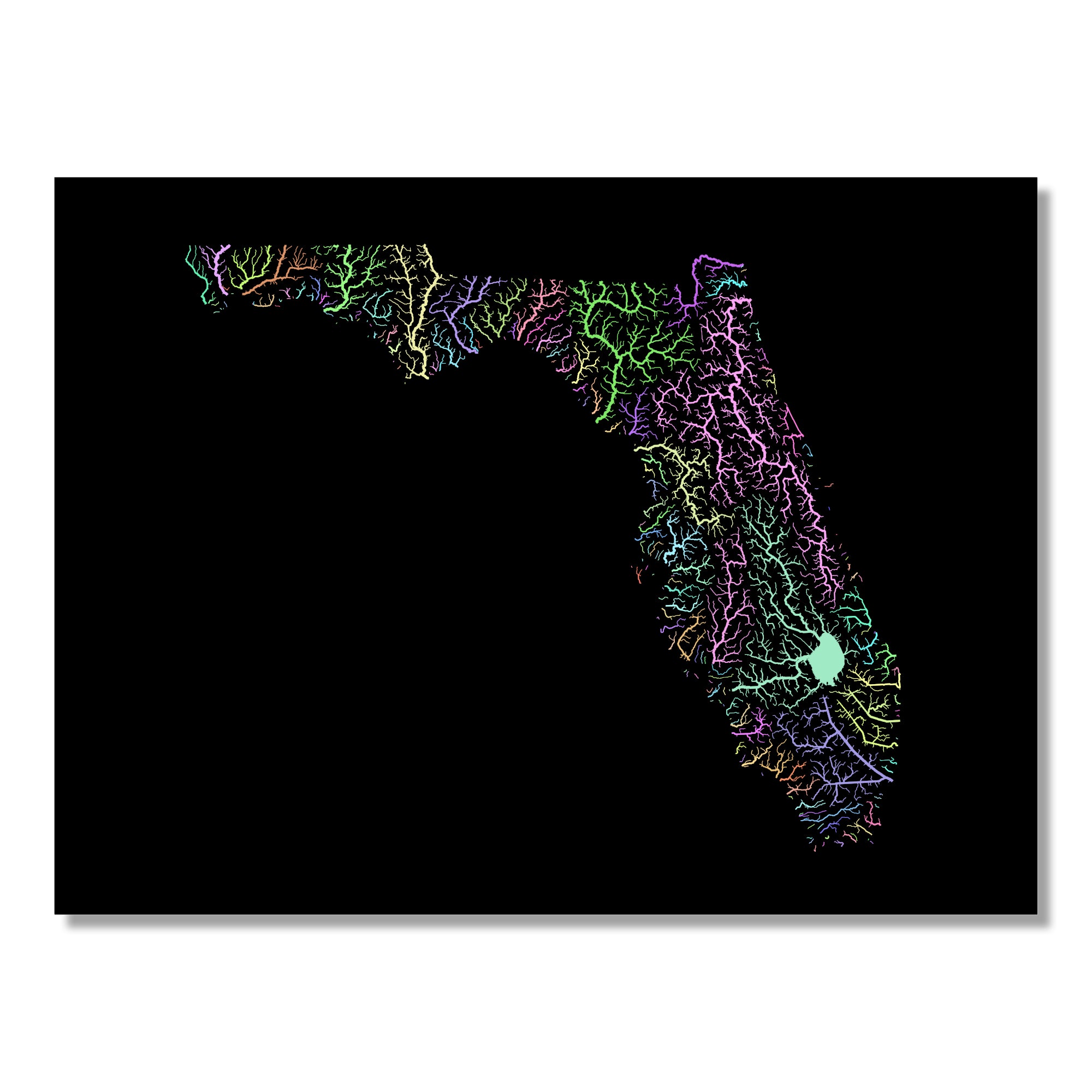 Florida Watershed Map Print - Premium Pastel Wall Art Gift ...