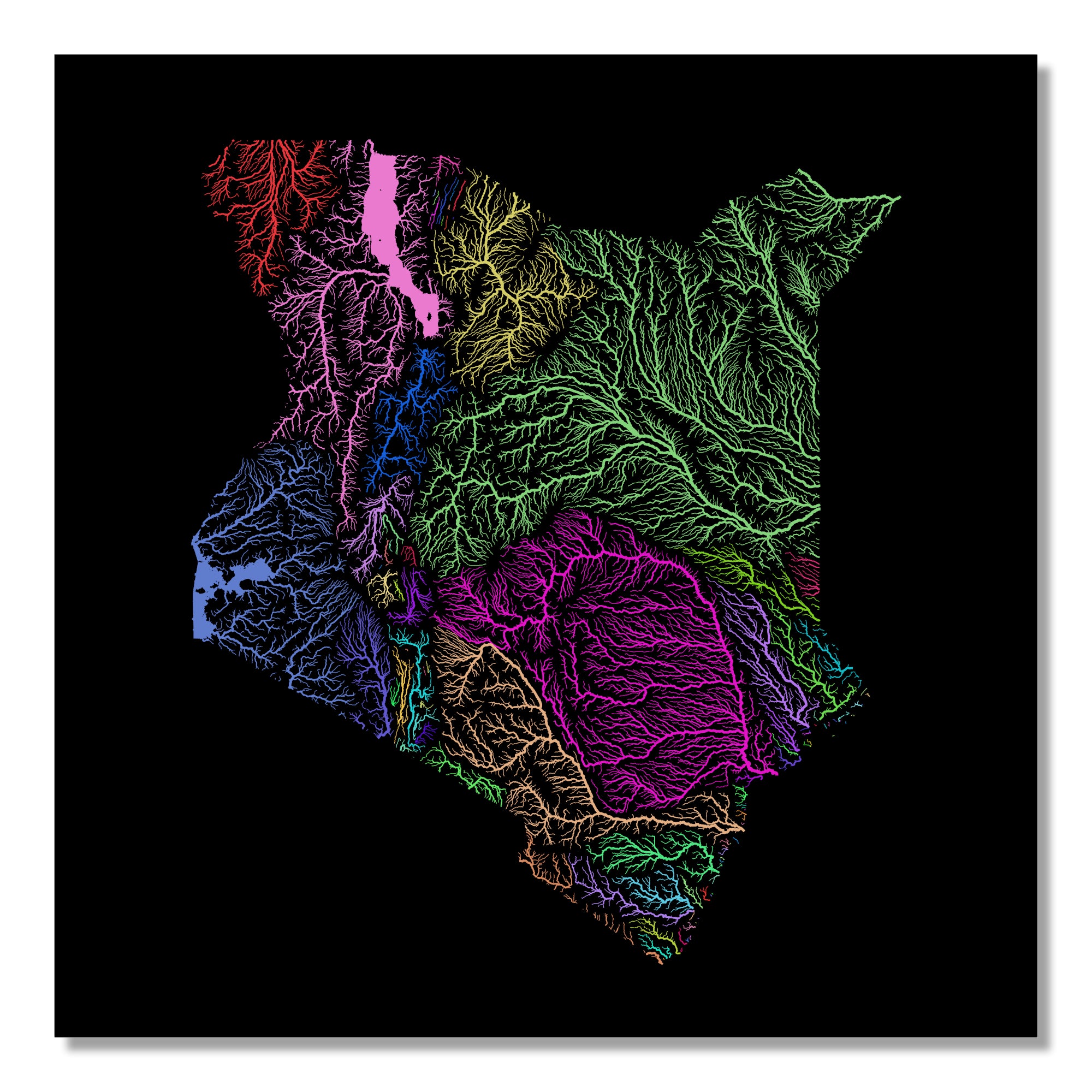 Kenya Watershed Map Print - Modern Rainbow Wall Art Decor – Grasshopper ...