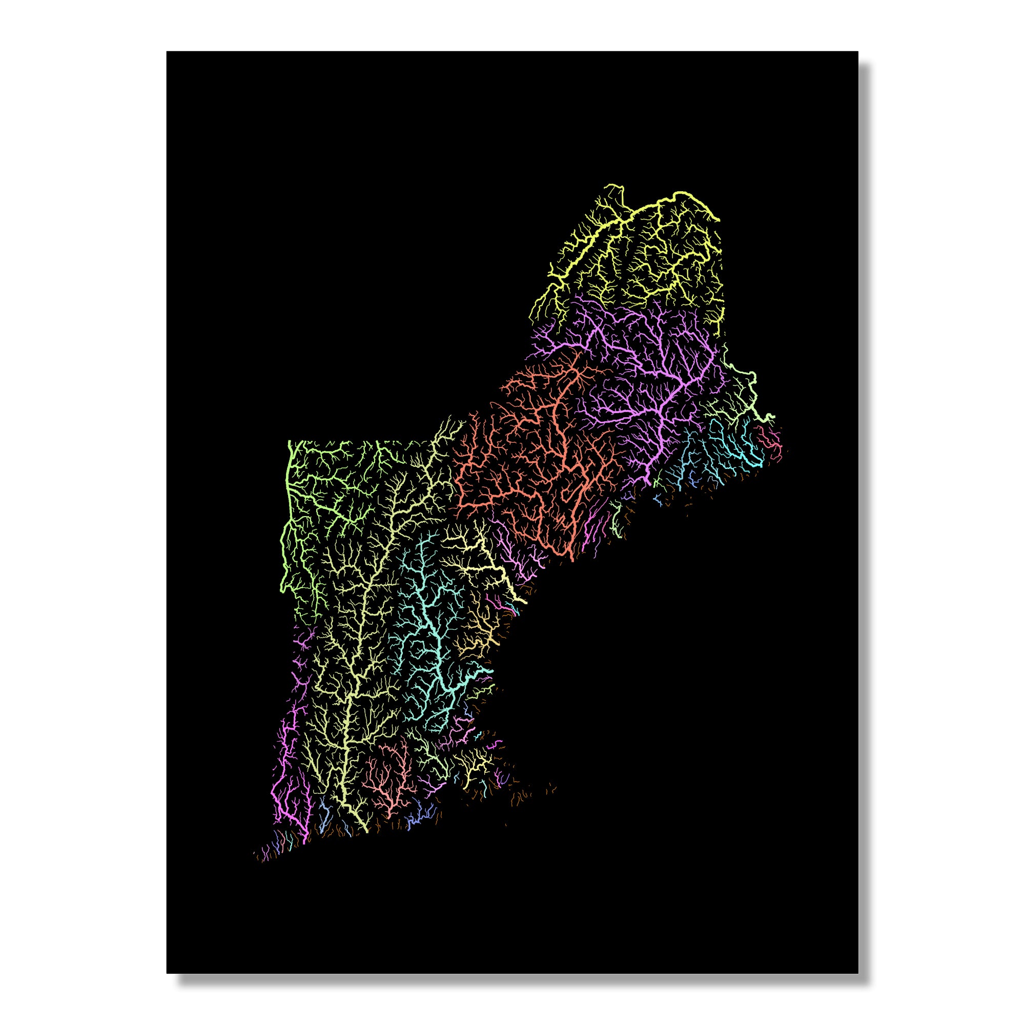 New England - River basin map, pastel colours - Wall Art – Grasshopper ...