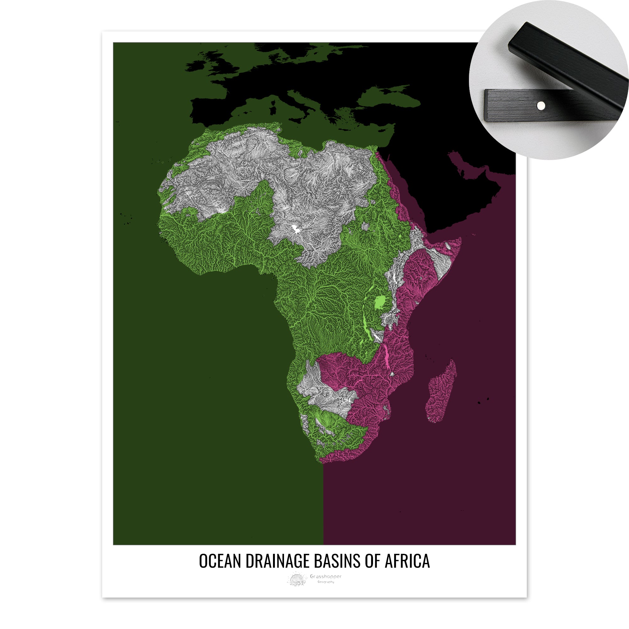Africa Ocean Drainage Basin Map Black V2 Fine Art Print With Hang