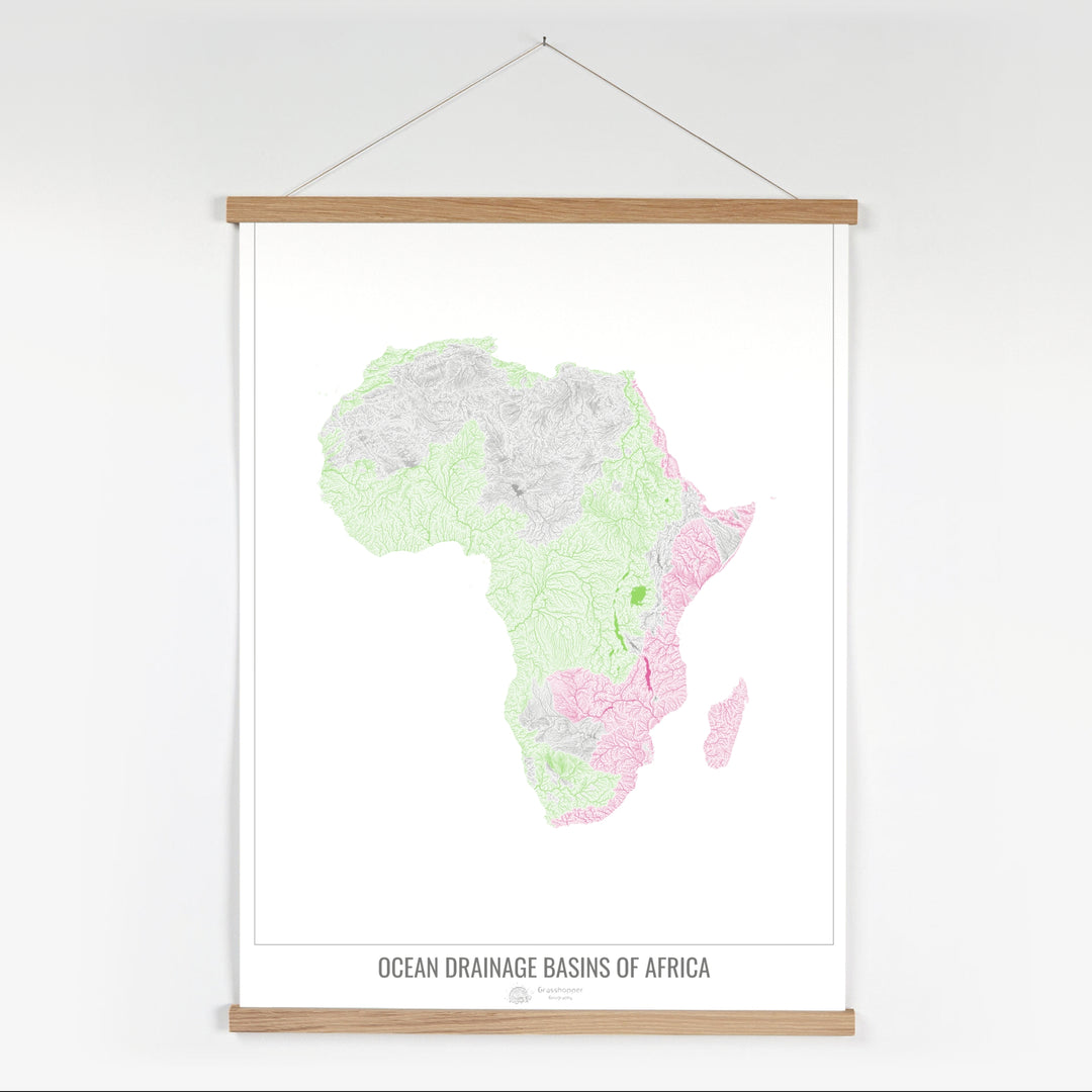 Africa Ocean Drainage Basin Map White V1 Fine Art Print With Hang