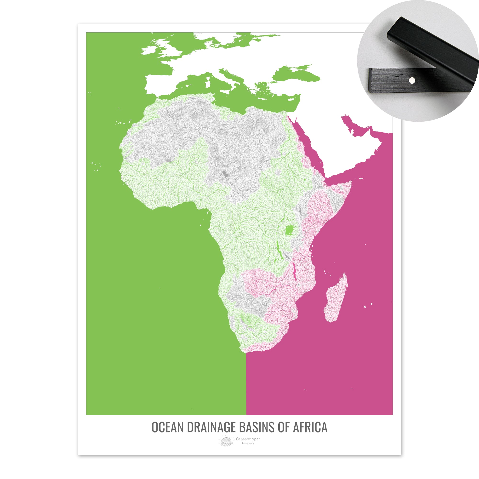 Africa Ocean Drainage Basin Map White V2 Fine Art Print With Hang