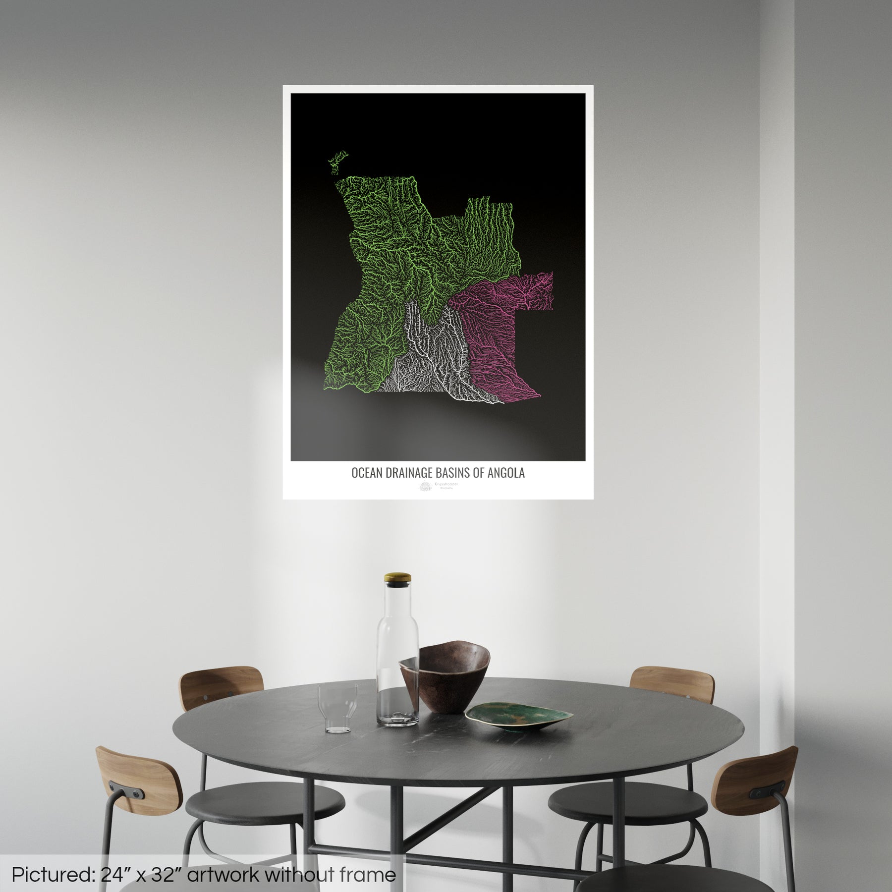 Angola Ocean Drainage Basin Map Black V1 Photo Art Print