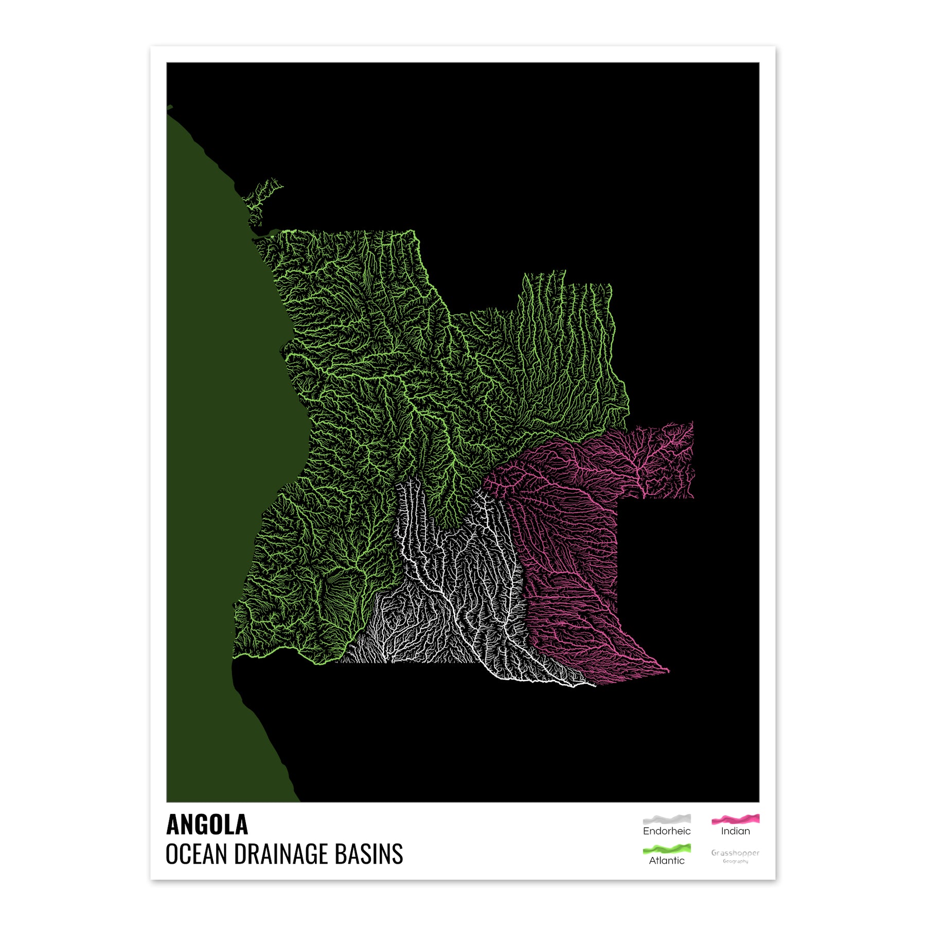 Angola Ocean Drainage Basin Map Black With Legend V2 Photo Art Pr