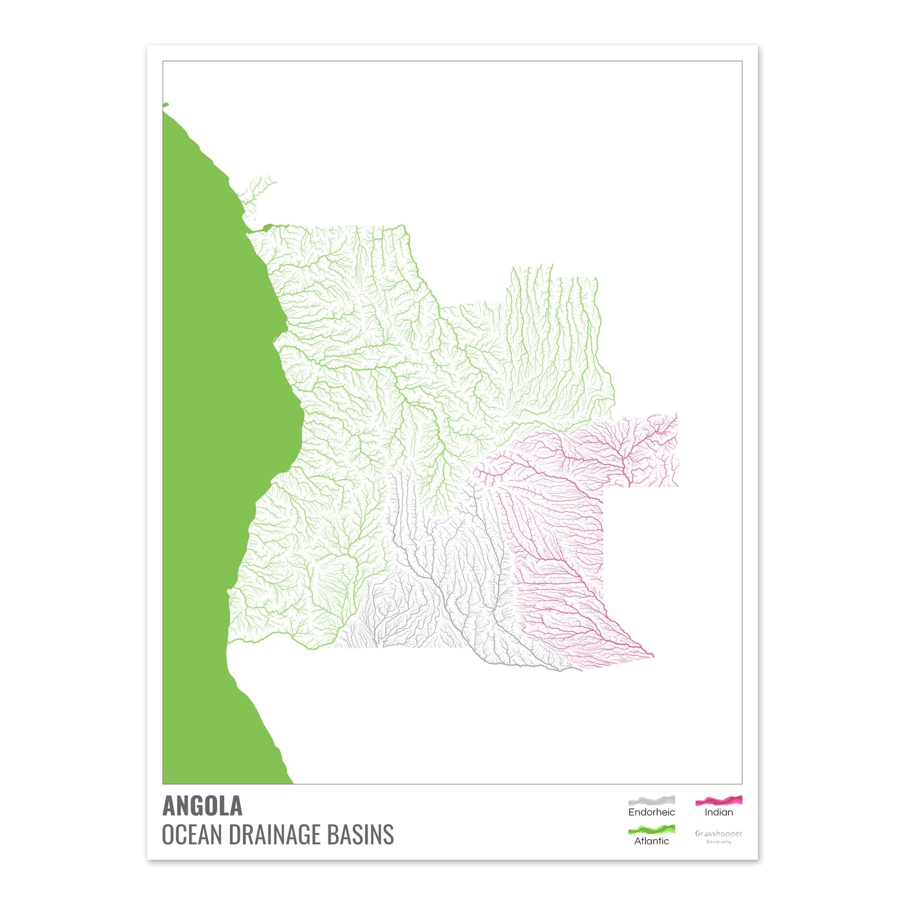 Angola Ocean Drainage Basin Map White With Legend V2 Photo Art Pr
