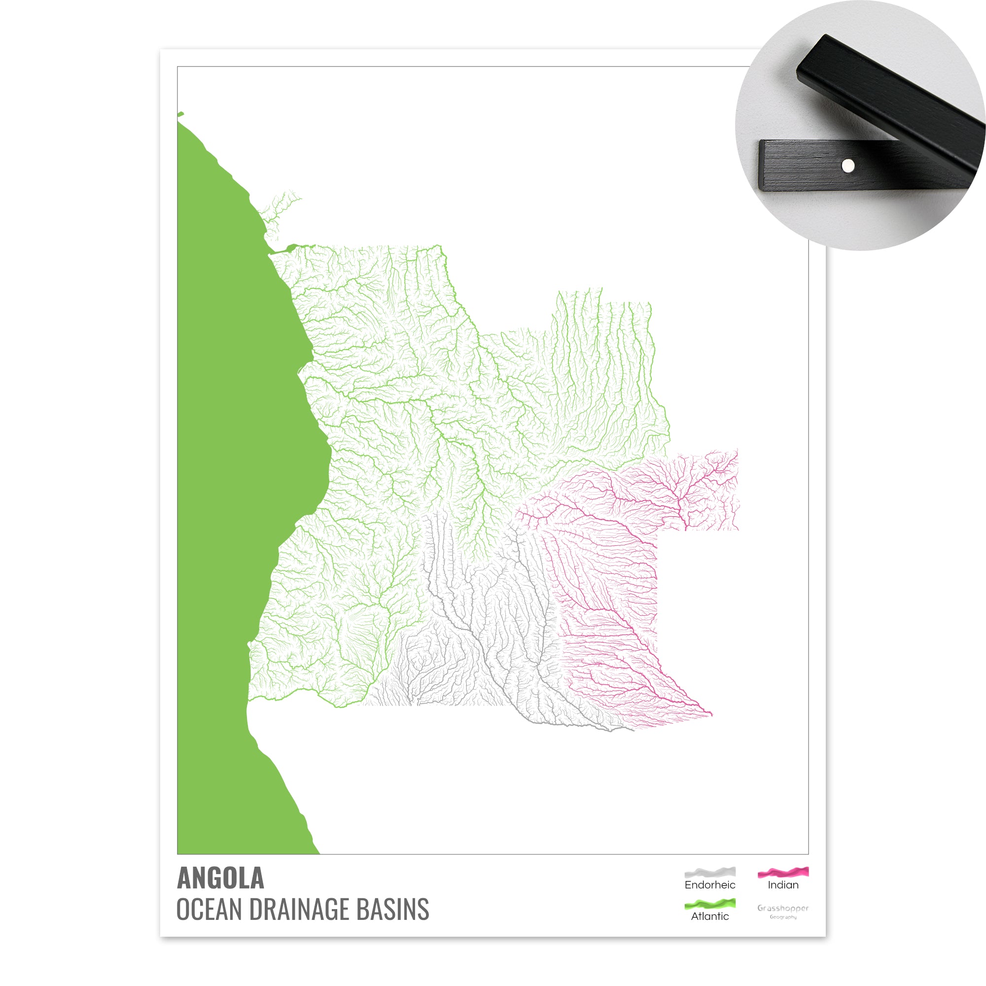 Angola - Ocean drainage basin map, white with legend v2 - Fine Art Pri ...