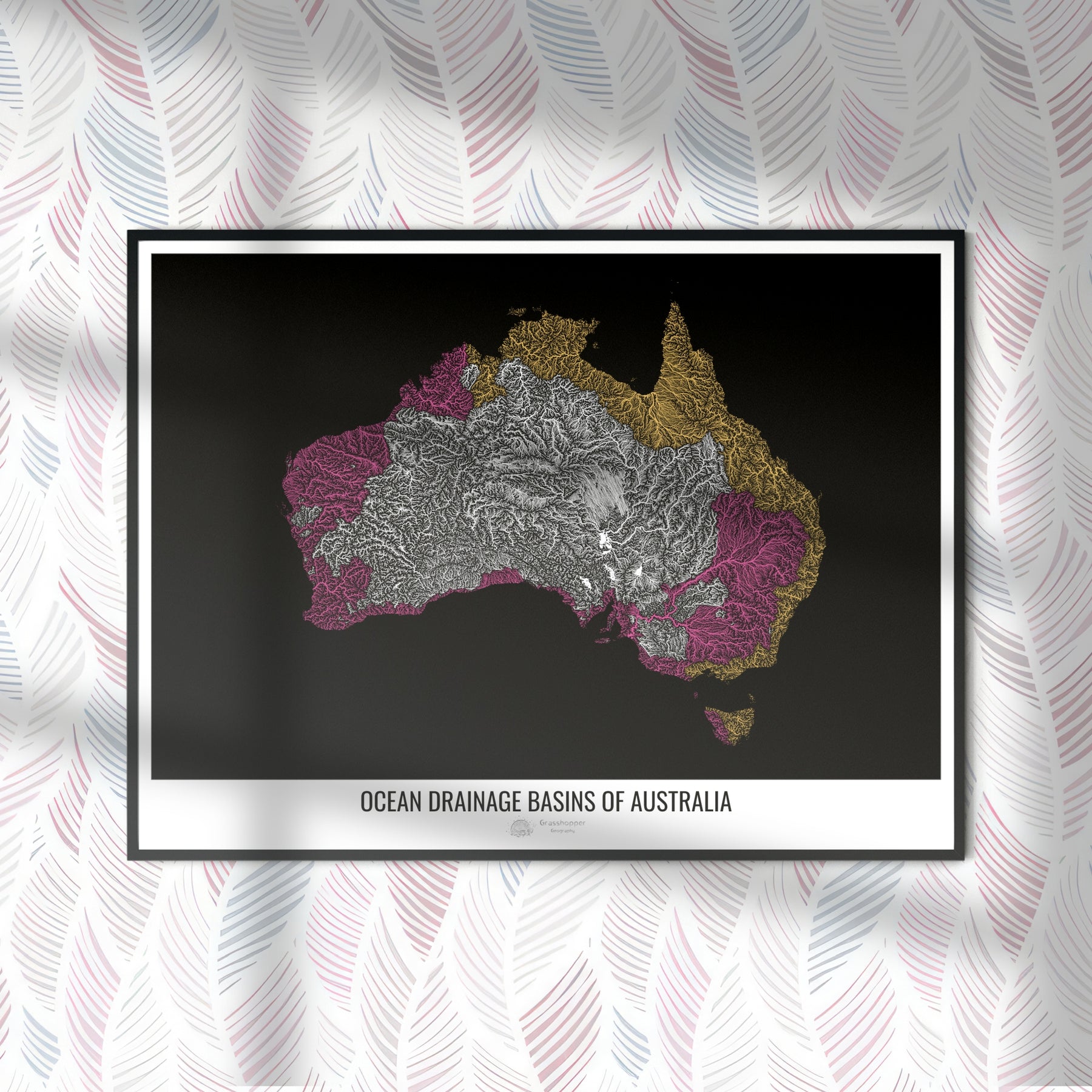 Australia Ocean Drainage Basin Map Black V1 Photo Art Print
