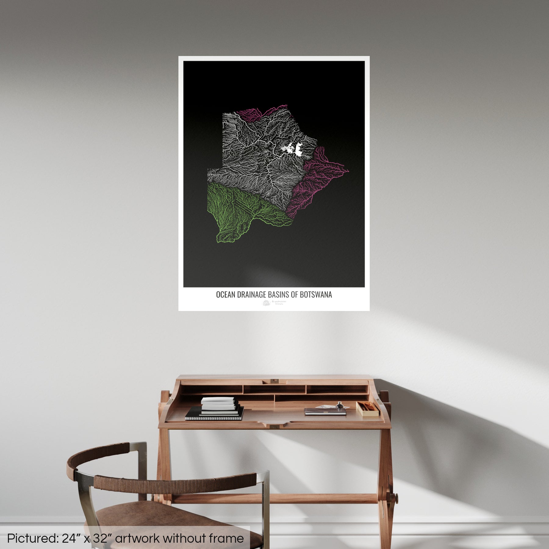Botswana Ocean Drainage Basin Map Black V1 Fine Art Print