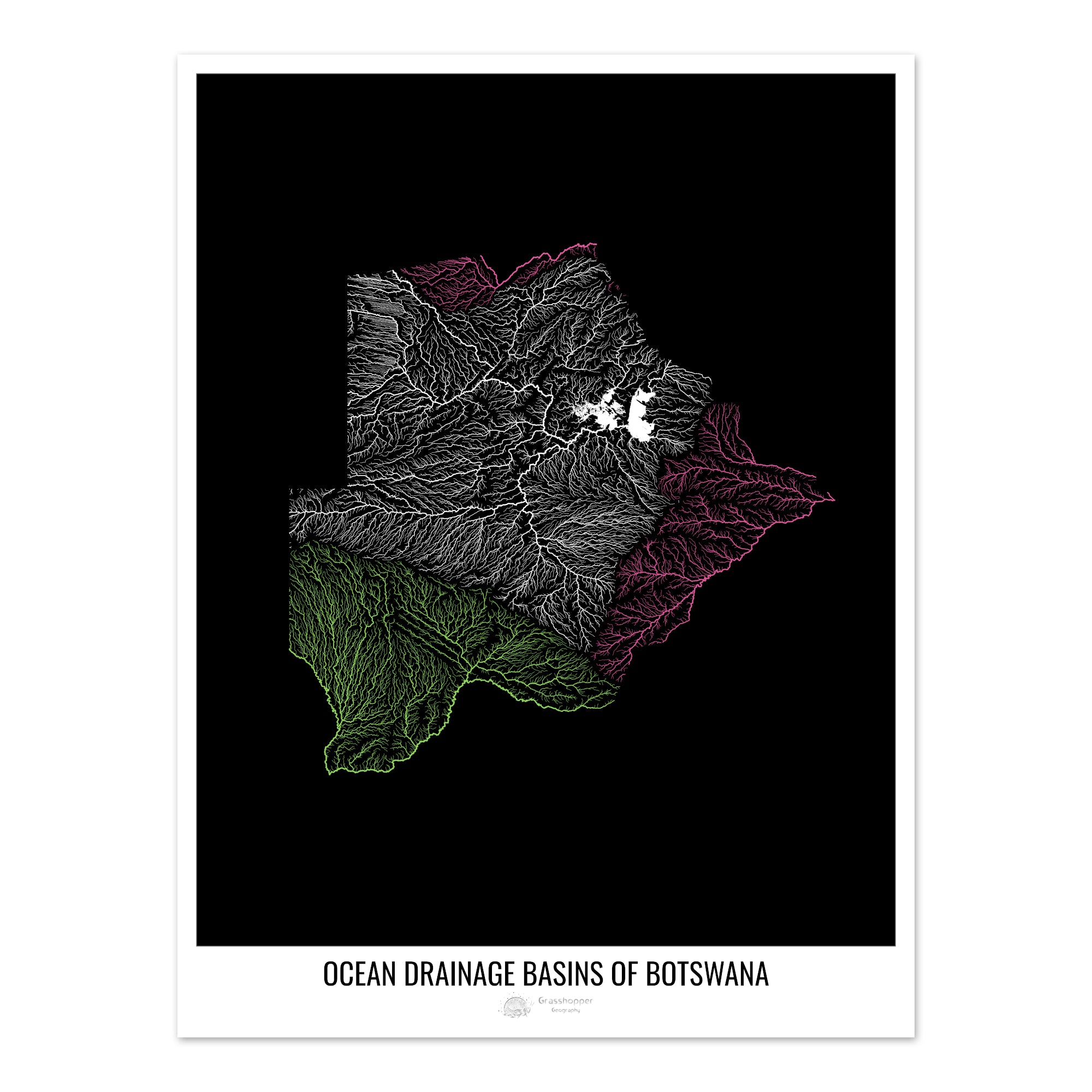 Botswana - Ocean drainage basin map, black v1 - Photo Art Print ...