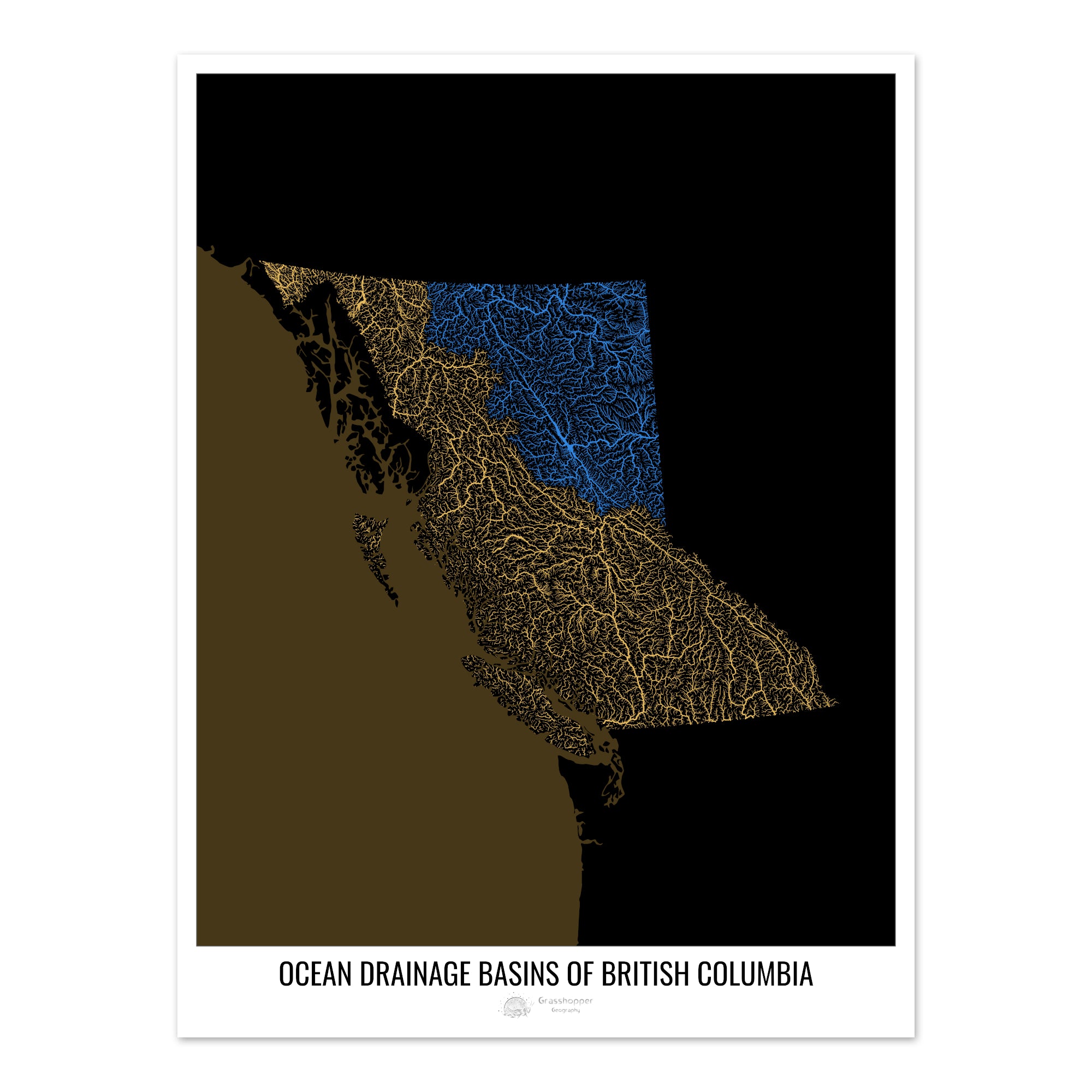 British Columbia - Ocean drainage basin map, black v2 - Photo Art Prin ...