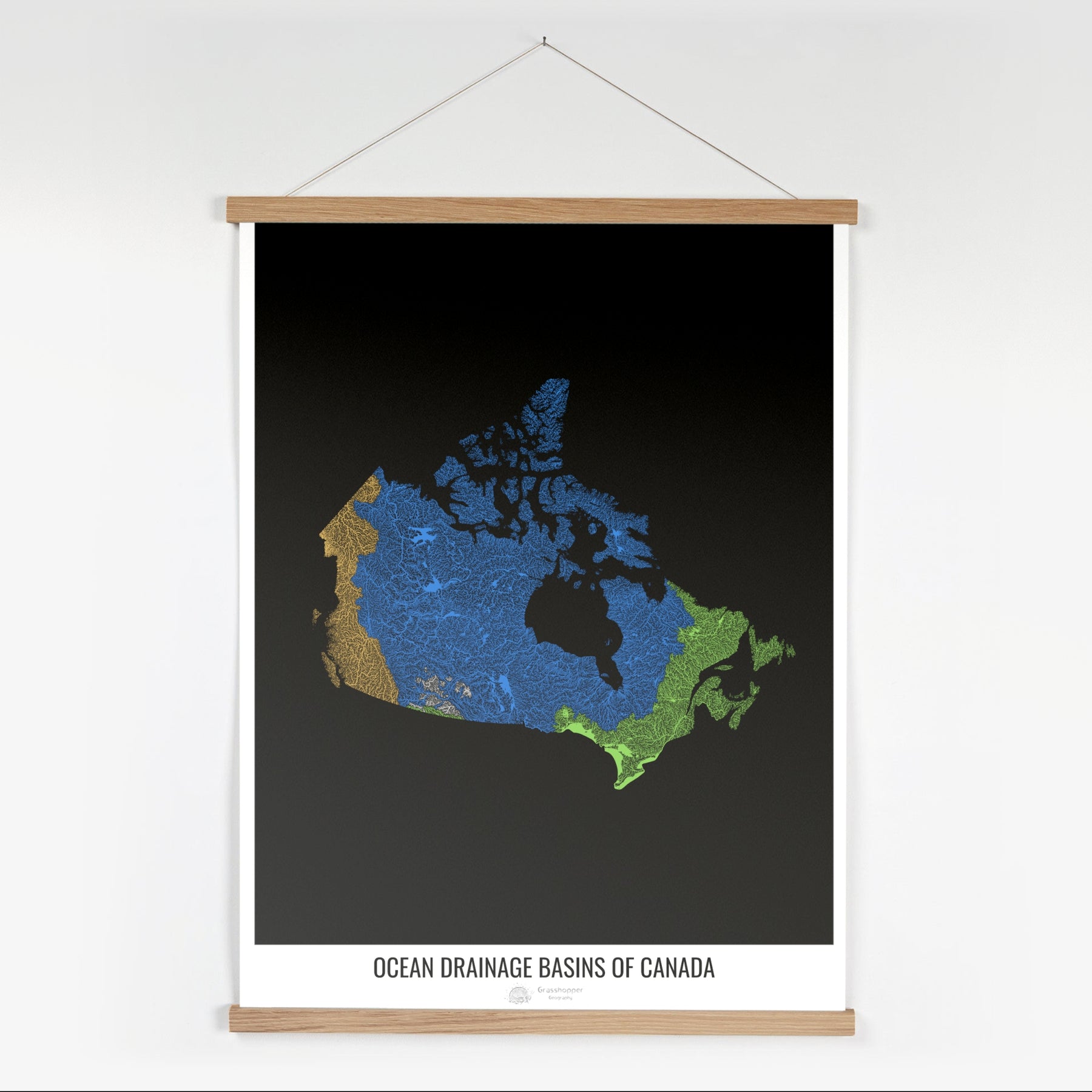 Canada Ocean Drainage Basin Map Black V1 Fine Art Print With Hang