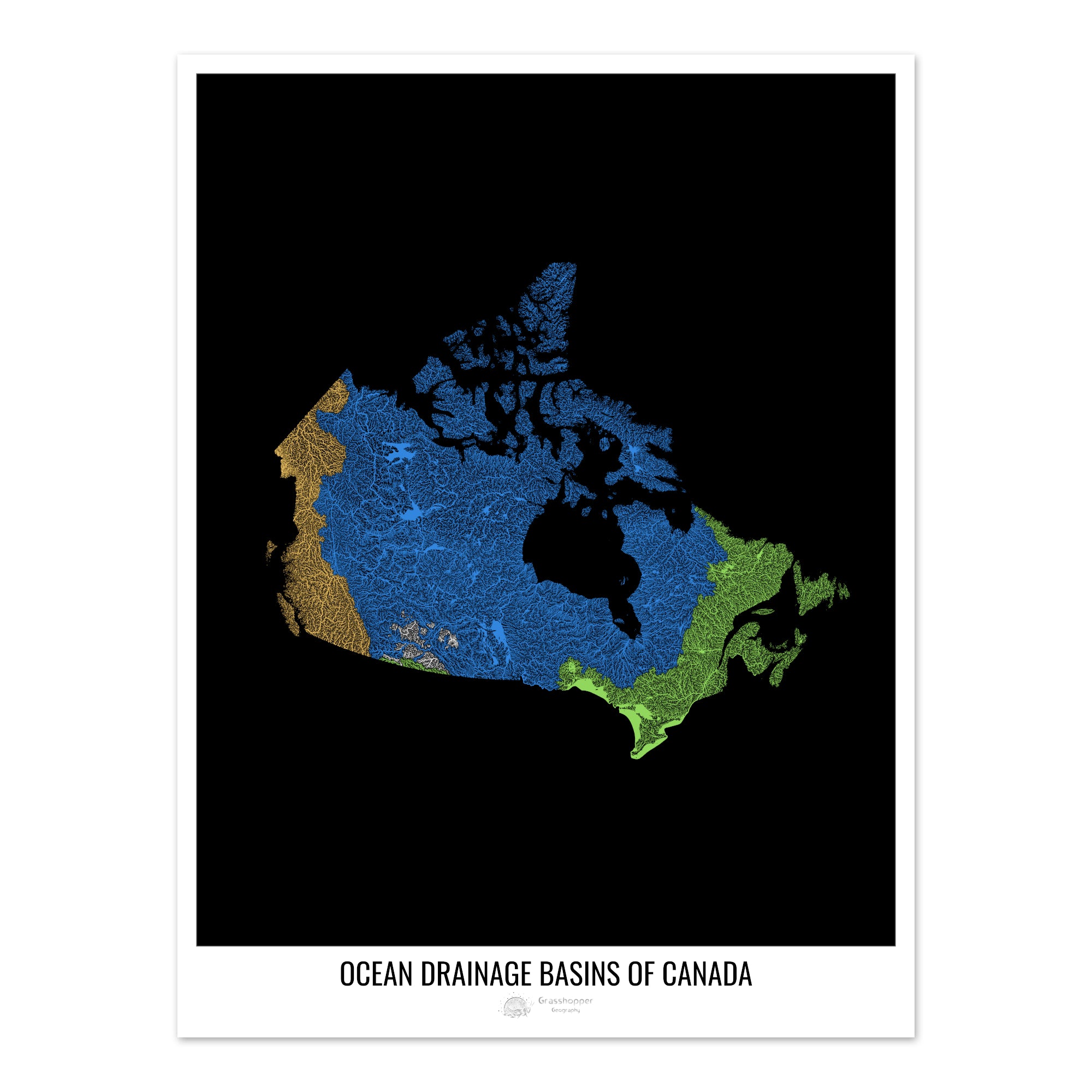 Canada - Ocean drainage basin map, black v1 - Fine Art Print ...