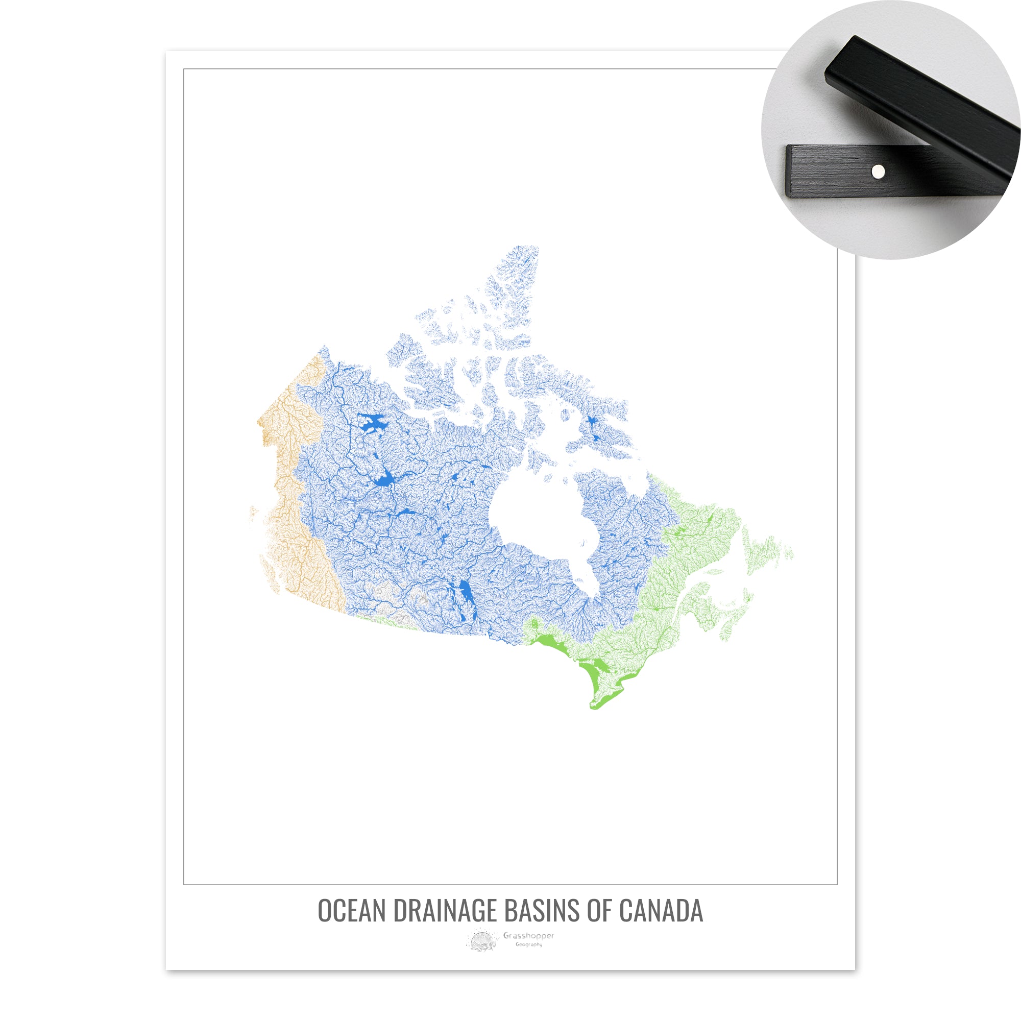 Canada - Ocean drainage basin map, white v1 - Fine Art Print with Hang ...