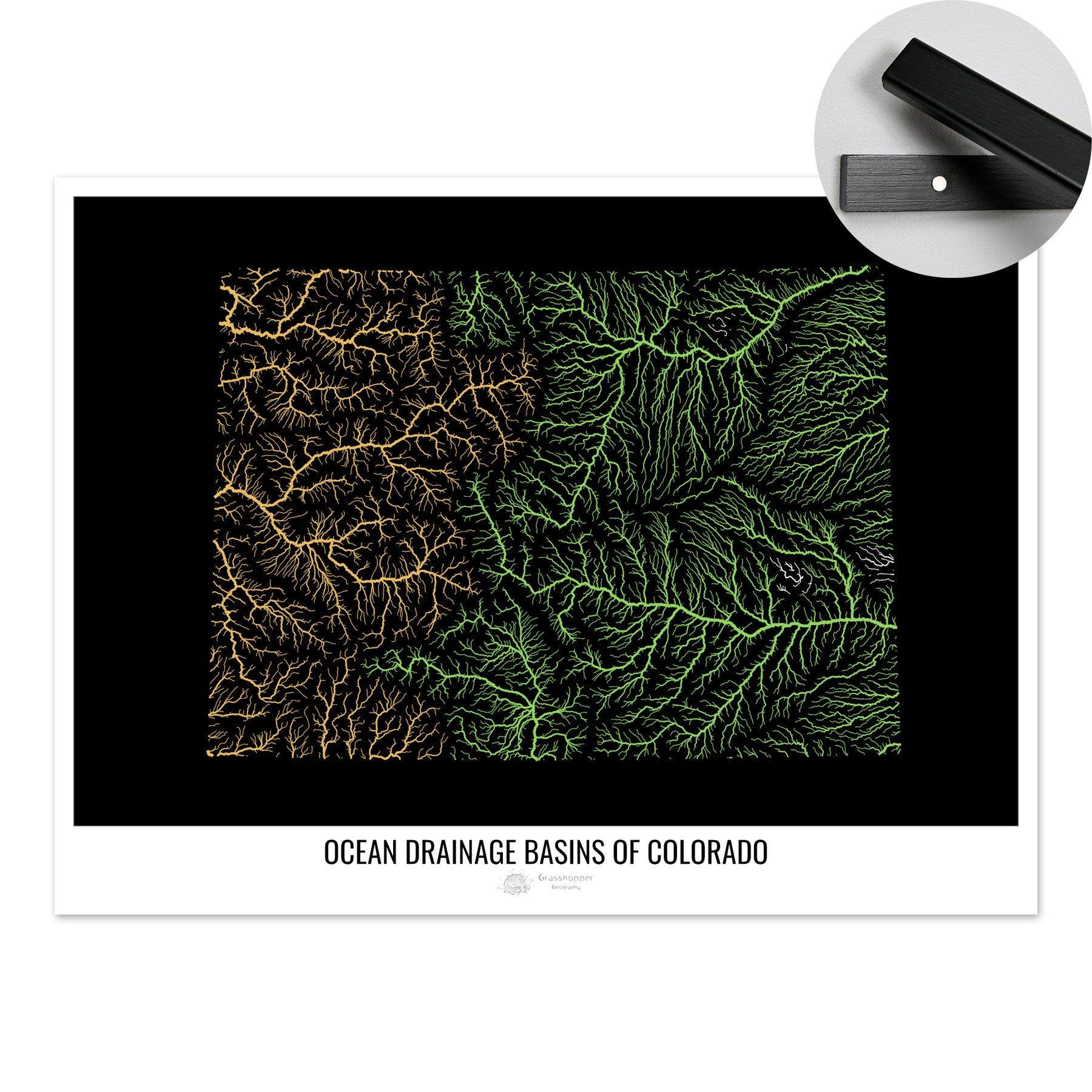 Colorado Ocean Drainage Basin Map Black V1 Fine Art Print With Ha