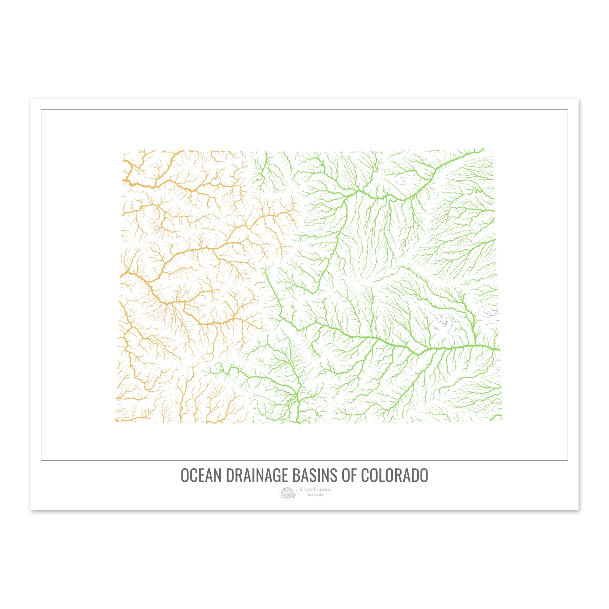 Colorado - Ocean drainage basin map, white v1 - Fine Art Print ...