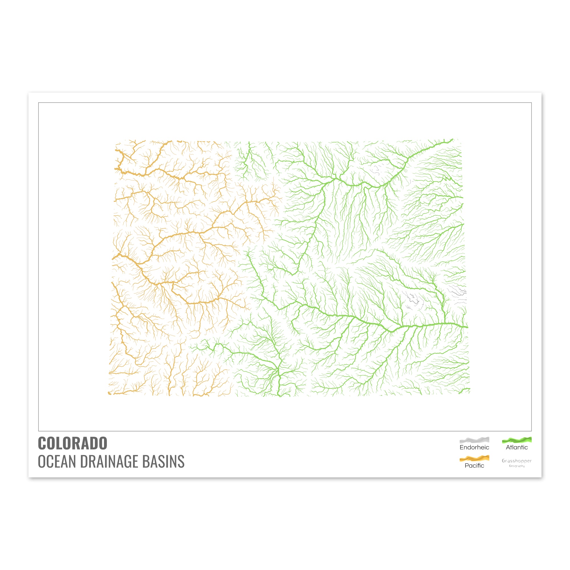Colorado - Ocean drainage basin map, white with legend v1 - Fine Art P ...