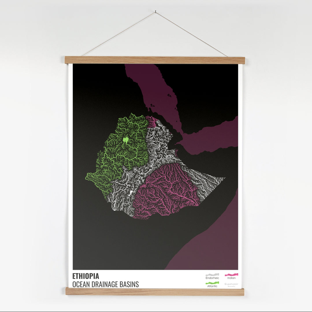 Ethiopia Ocean Drainage Basin Map Black With Legend V2 Fine Art P