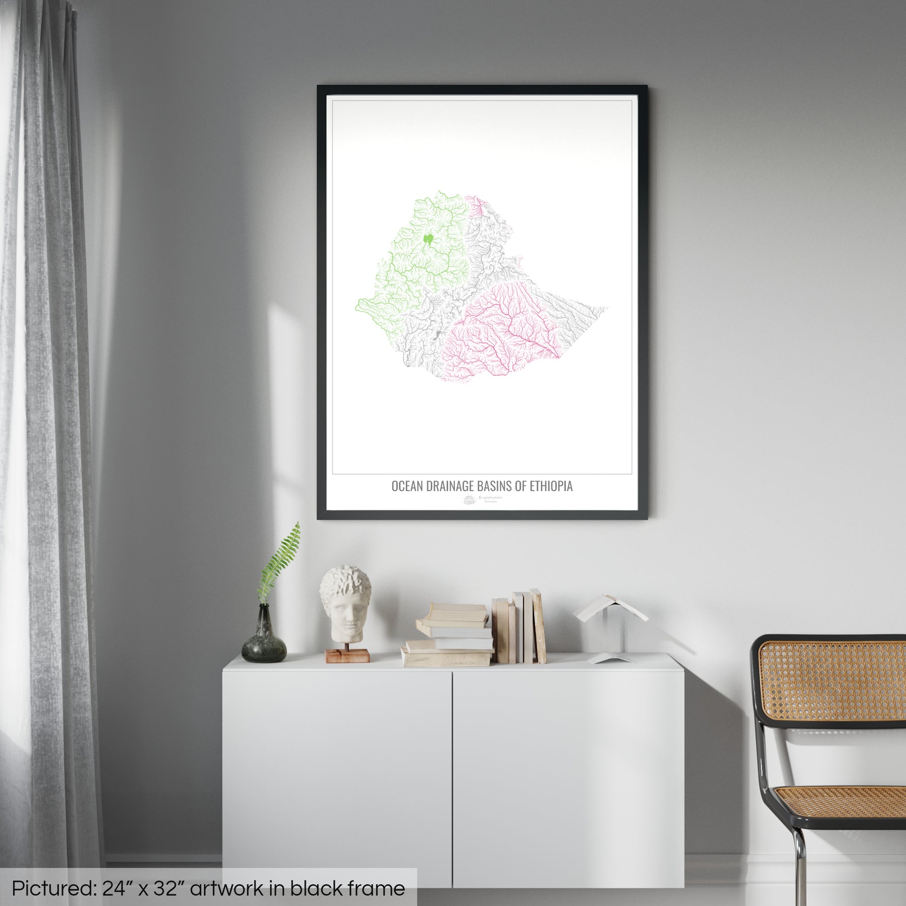 Ethiopia Ocean Drainage Basin Map White V1 Framed Print