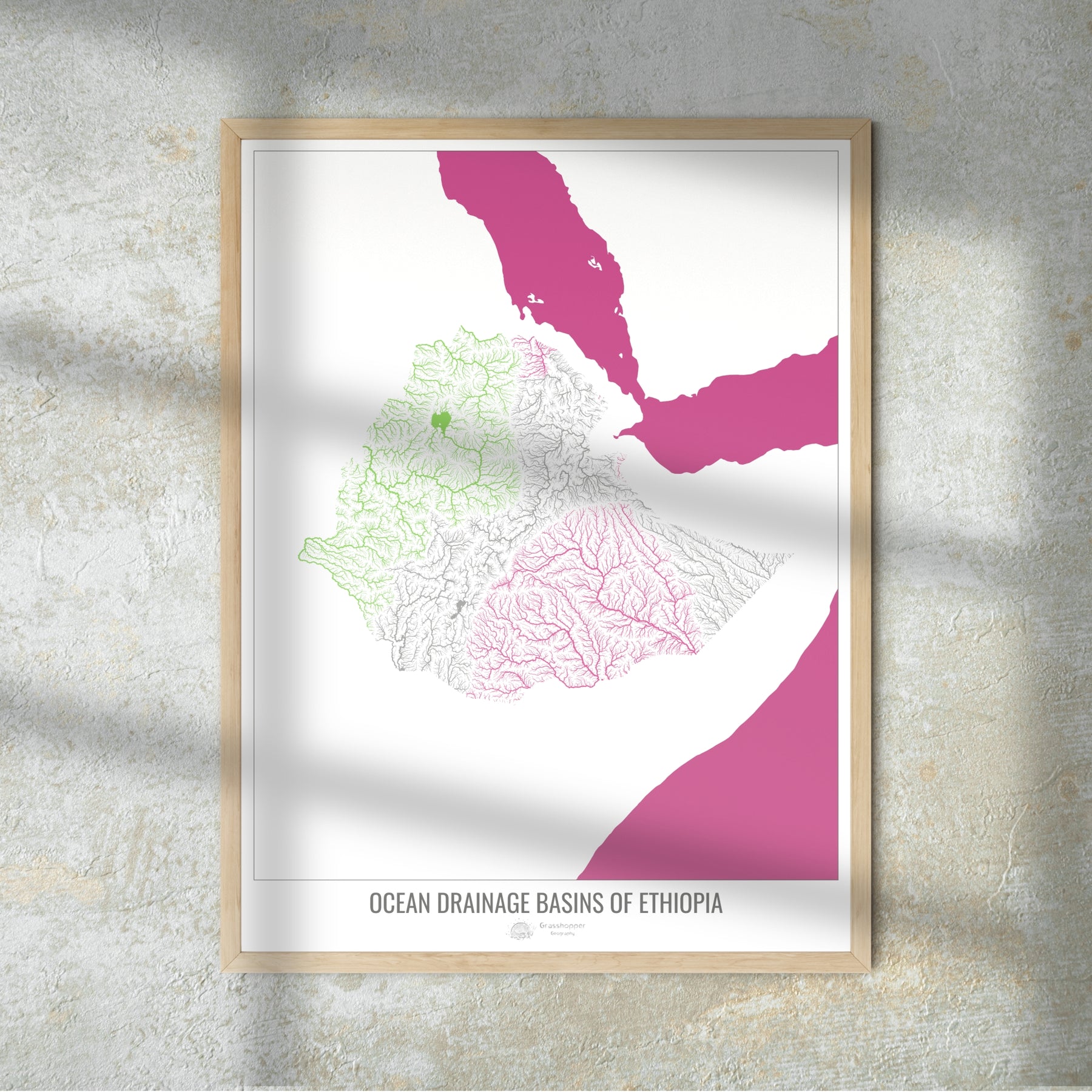Ethiopia Ocean Drainage Basin Map White V2 Fine Art Print