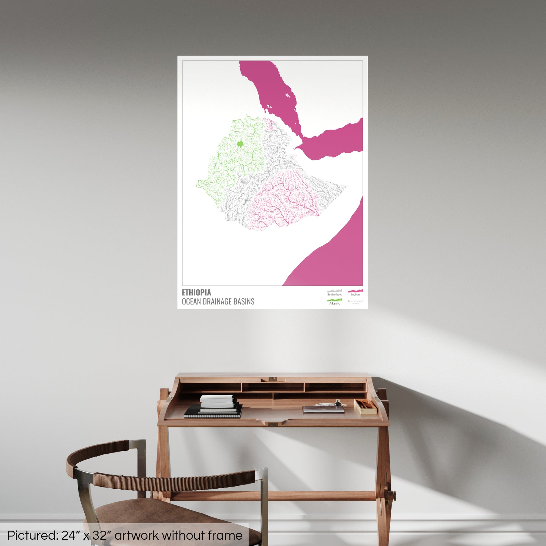 Ethiopia Ocean Drainage Basin Map White With Legend V2 Fine Art P