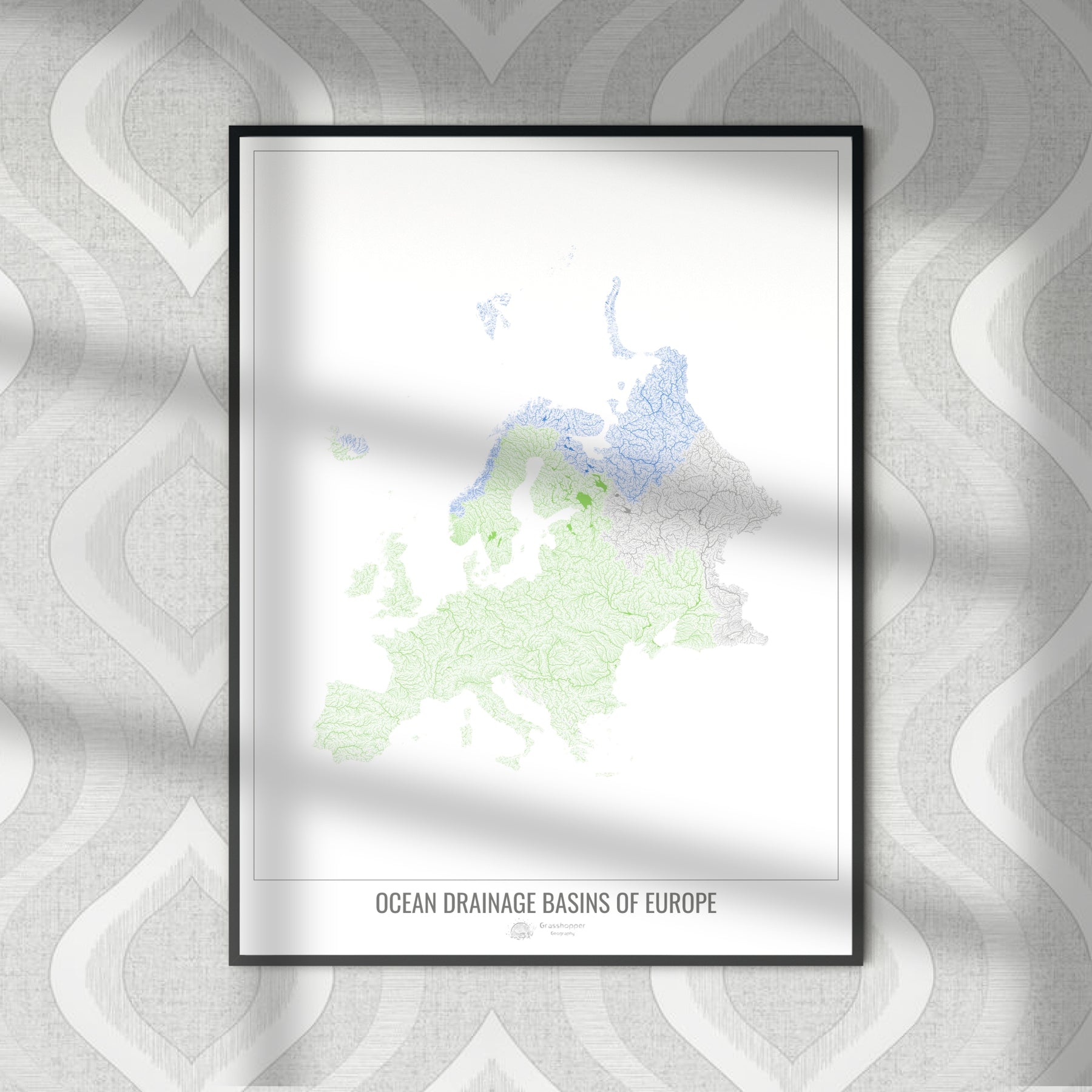 Europe Ocean Drainage Basin Map White V1 Fine Art Print