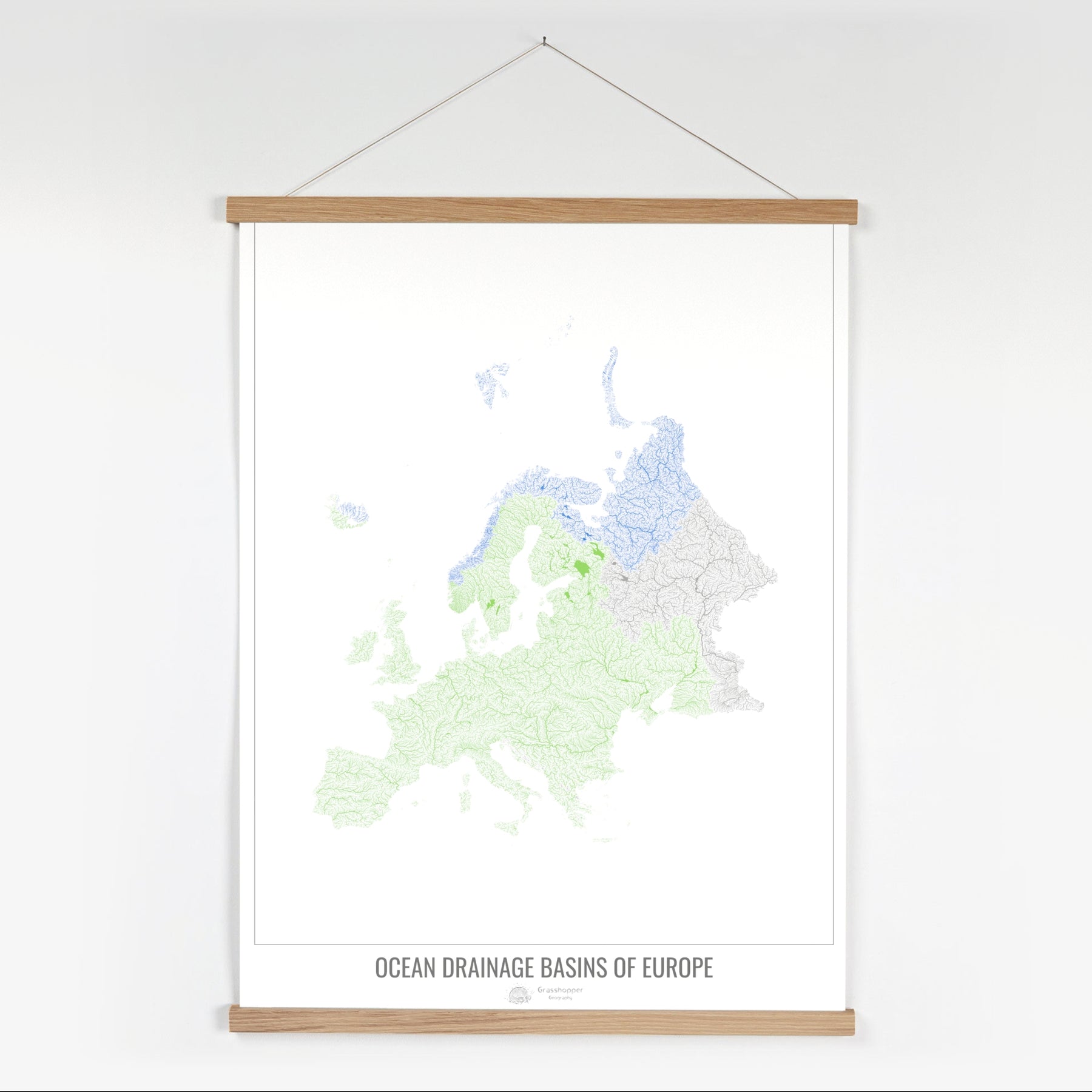 Europe Ocean Drainage Basin Map White V1 Fine Art Print With Hang