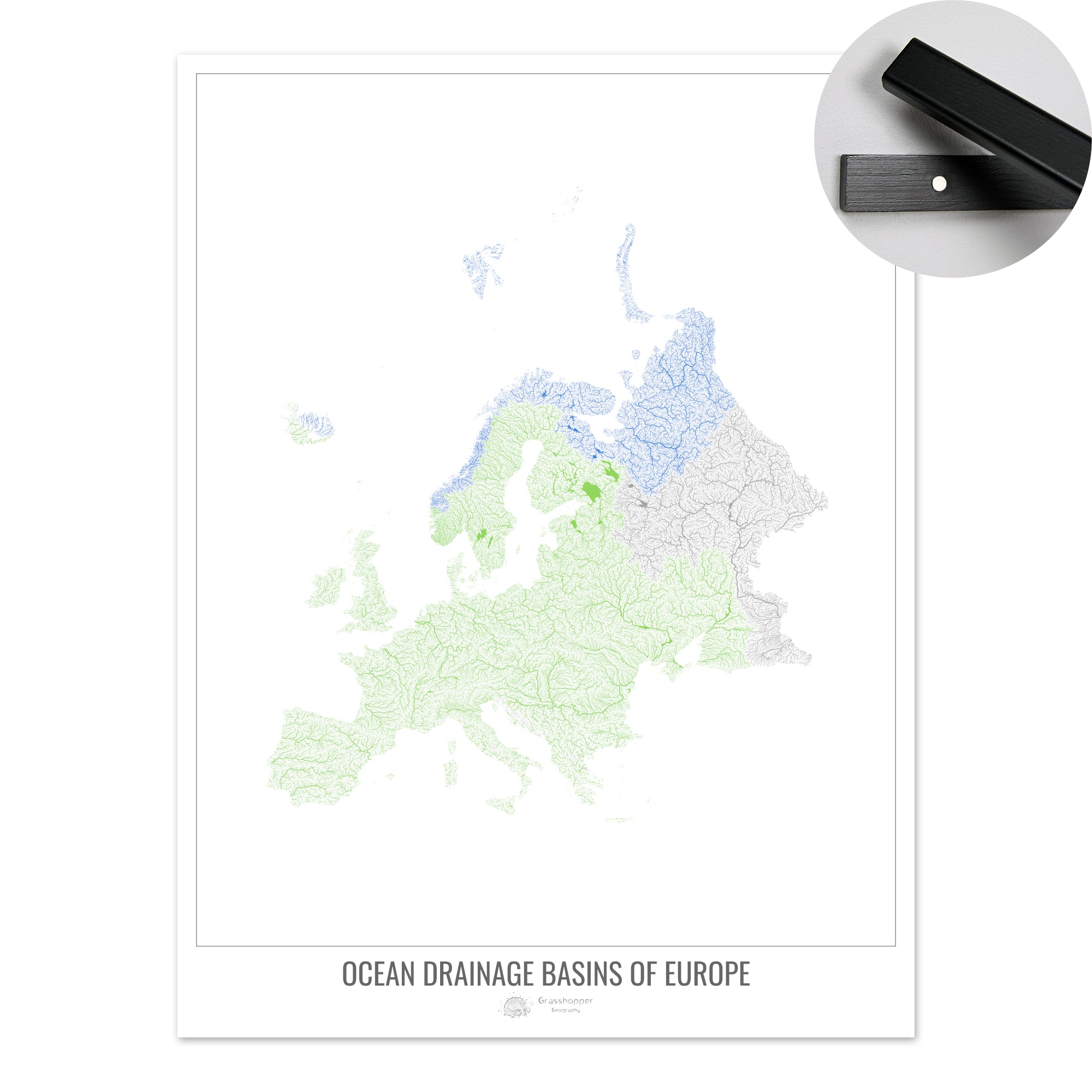 Europe - Ocean drainage basin map, white v1 - Fine Art Print with Hang ...