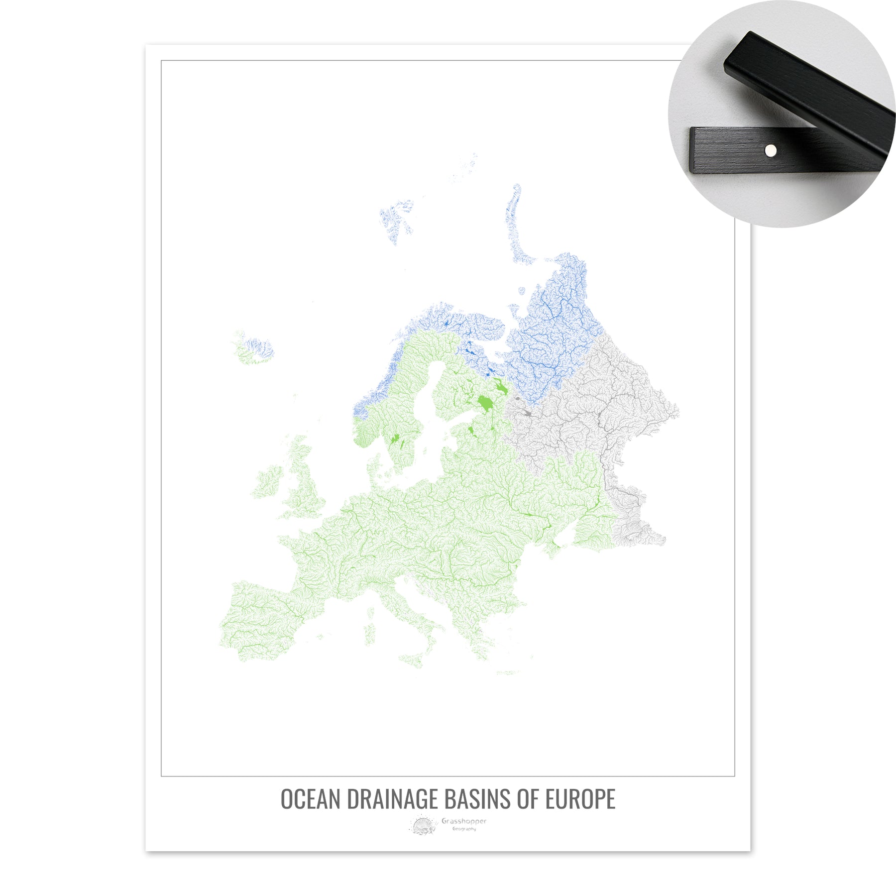 Europe - Ocean drainage basin map, white v1 - Fine Art Print with Hang ...