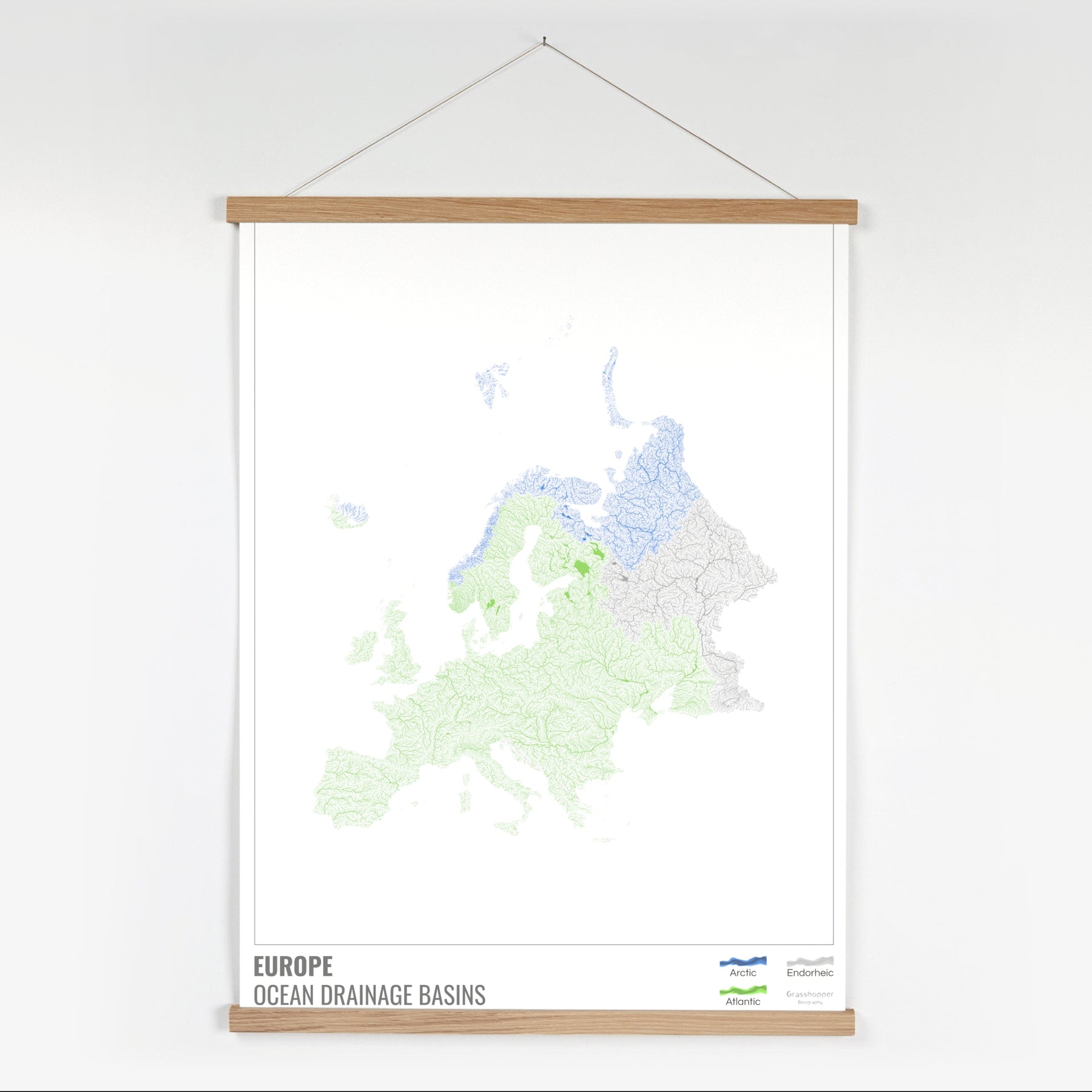 Europe Ocean Drainage Basin Map White With Legend V1 Fine Art Pri