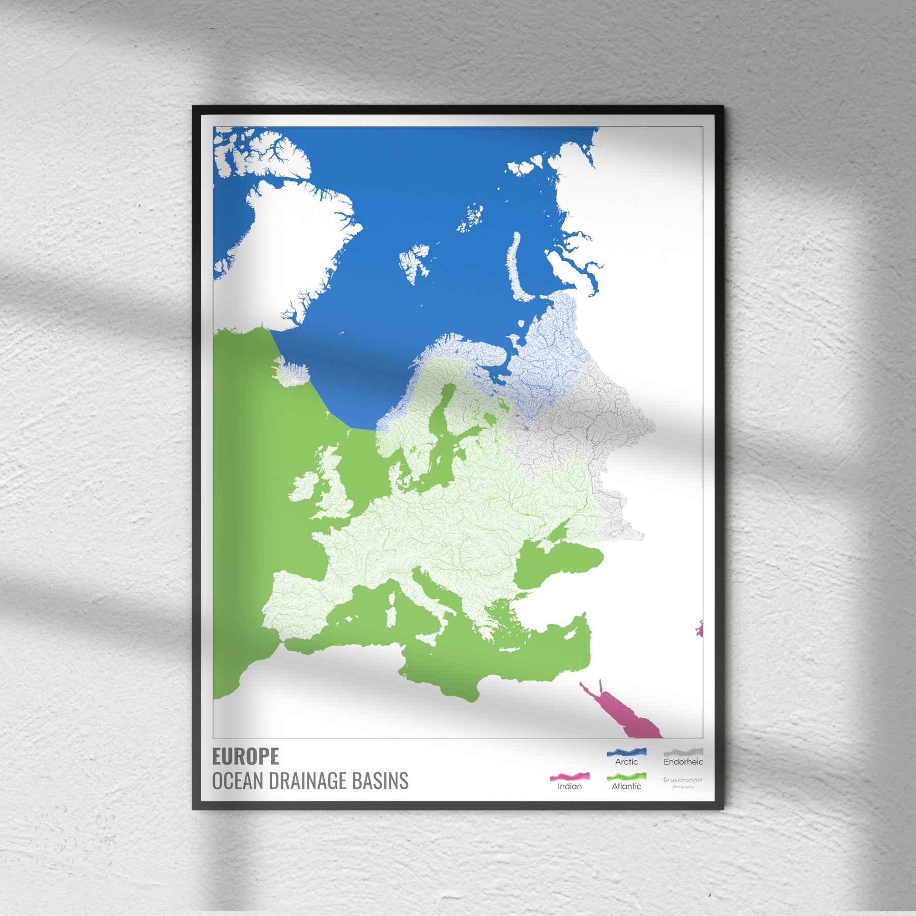 Europe Ocean Drainage Basin Map White With Legend V2 Fine Art Pri