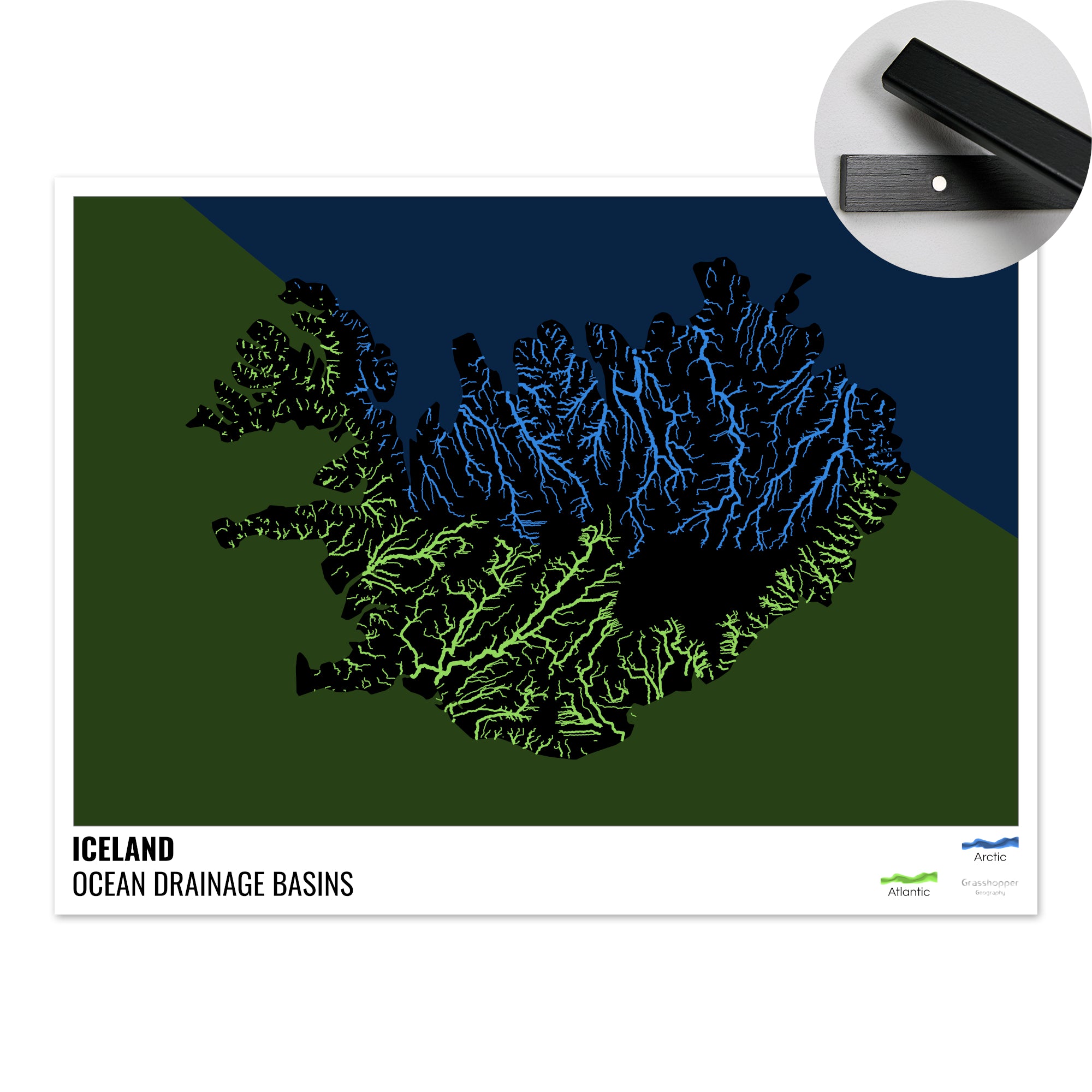 Iceland Ocean Drainage Basin Map Black With Legend V2 Fine Art Pr