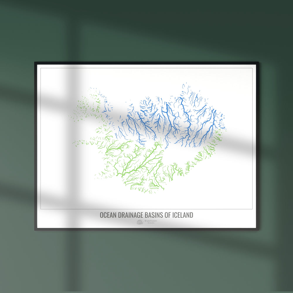 Ocean Drainage Basin Map Of Iceland White Grasshopper Geography