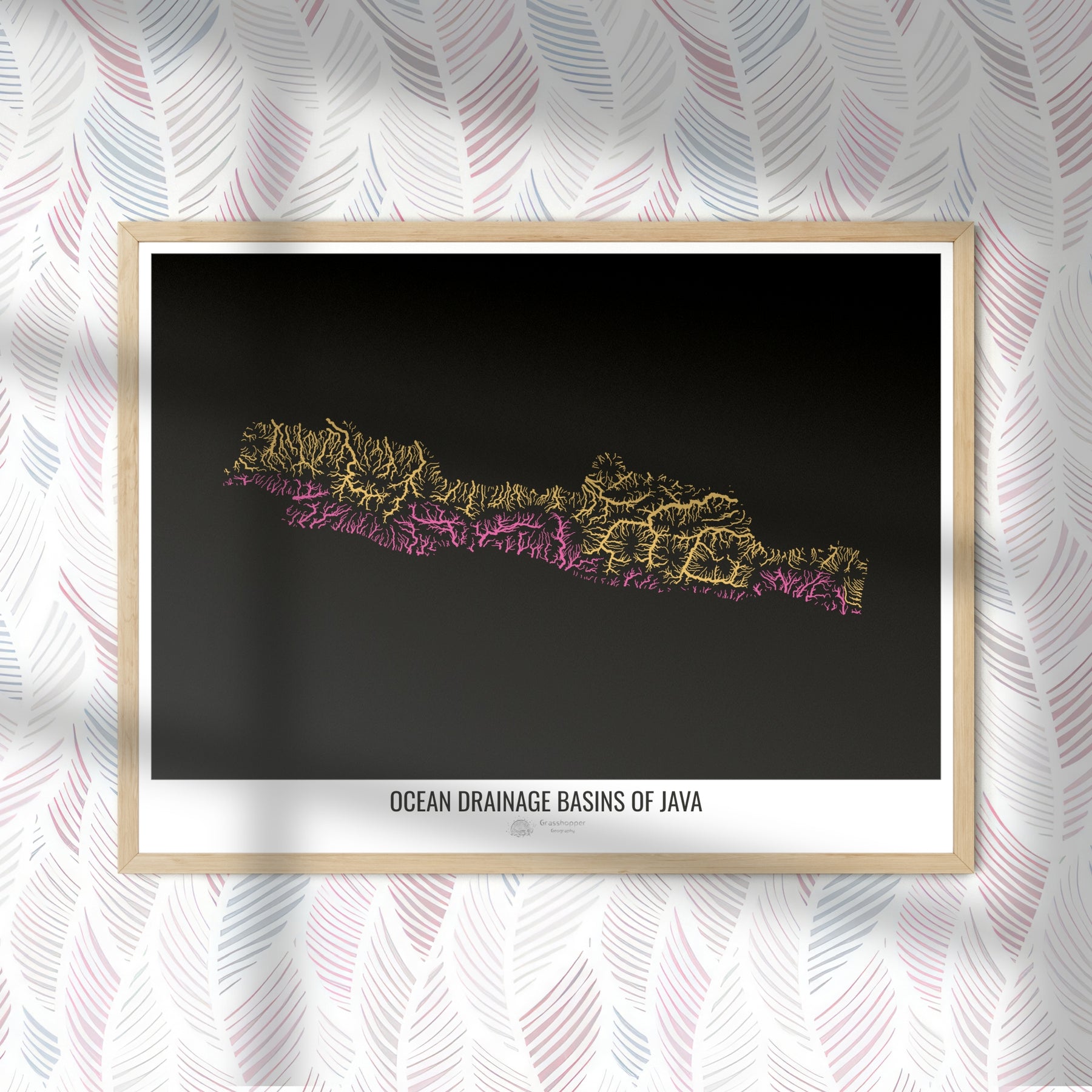 Java Ocean Drainage Basin Map Black V1 Fine Art Print