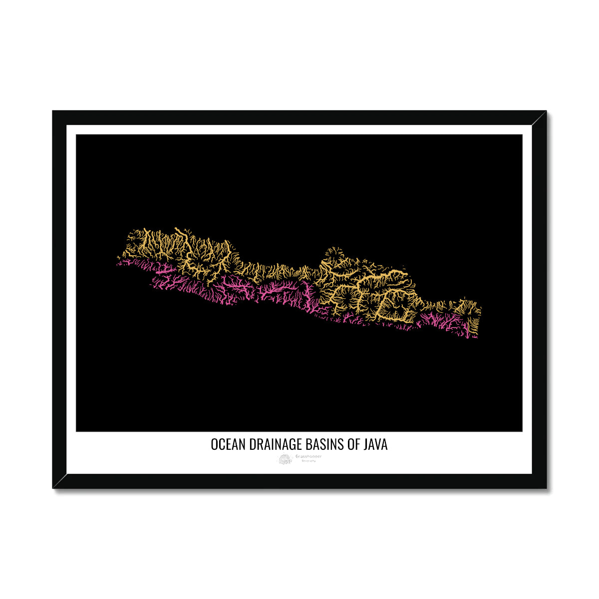Java - Ocean drainage basin map, black v1 - Framed Print – Grasshopper ...