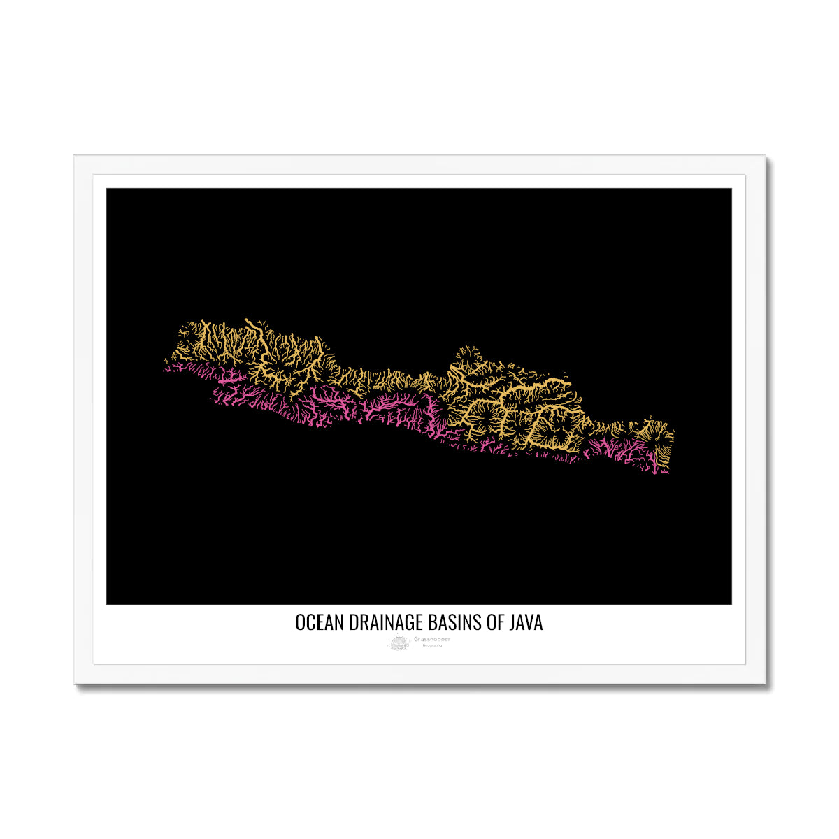 Java - Ocean drainage basin map, black v1 - Framed Print – Grasshopper ...