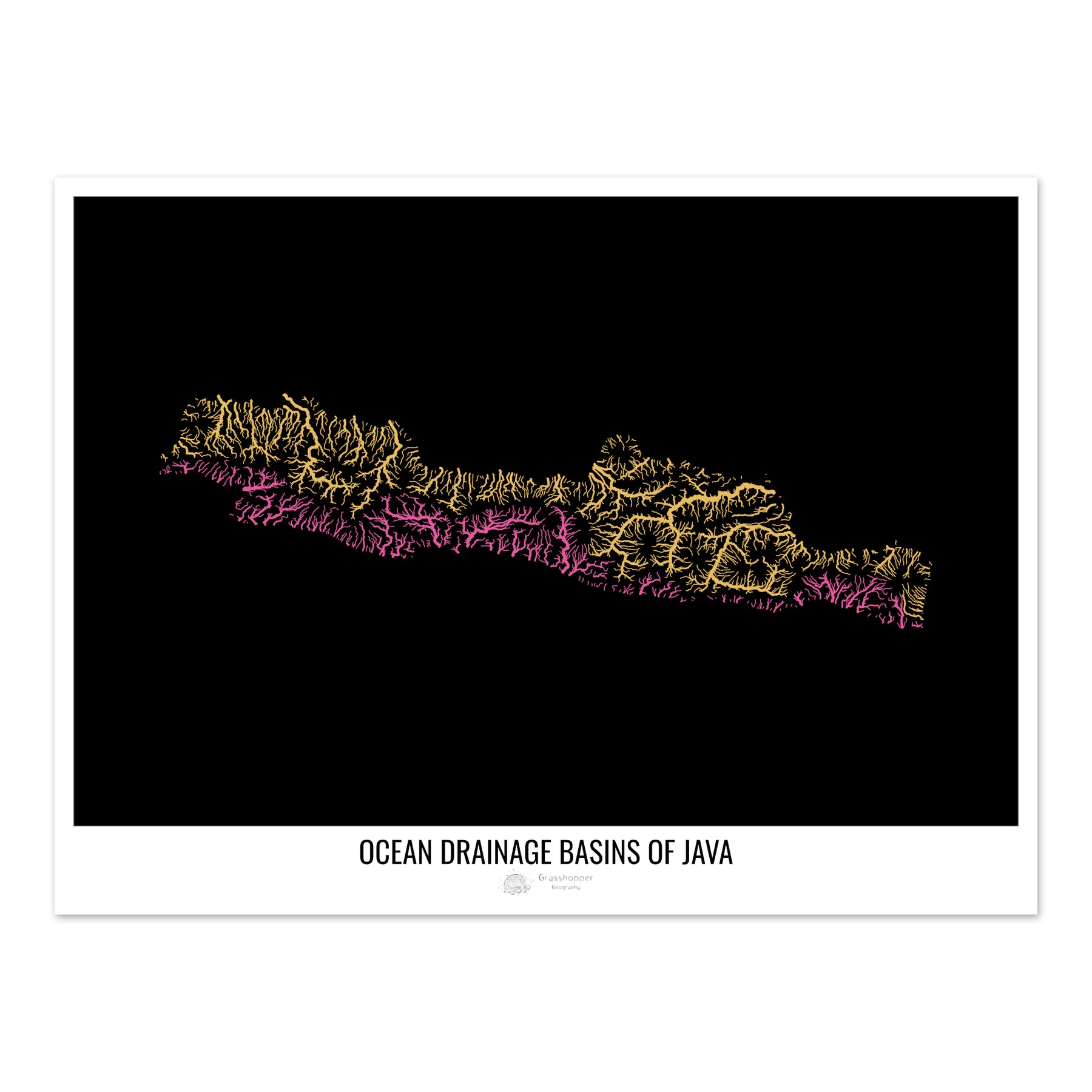 Java - Ocean drainage basin map, black v1 - Fine Art Print ...
