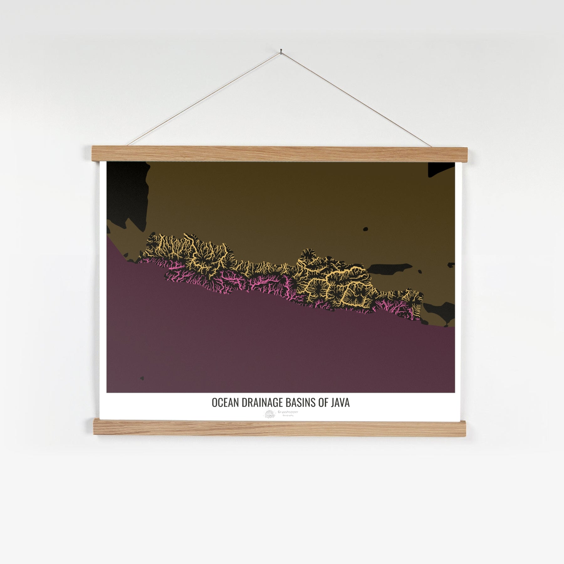Java - Ocean drainage basin map, black v2 - Fine Art Print with Hanger ...