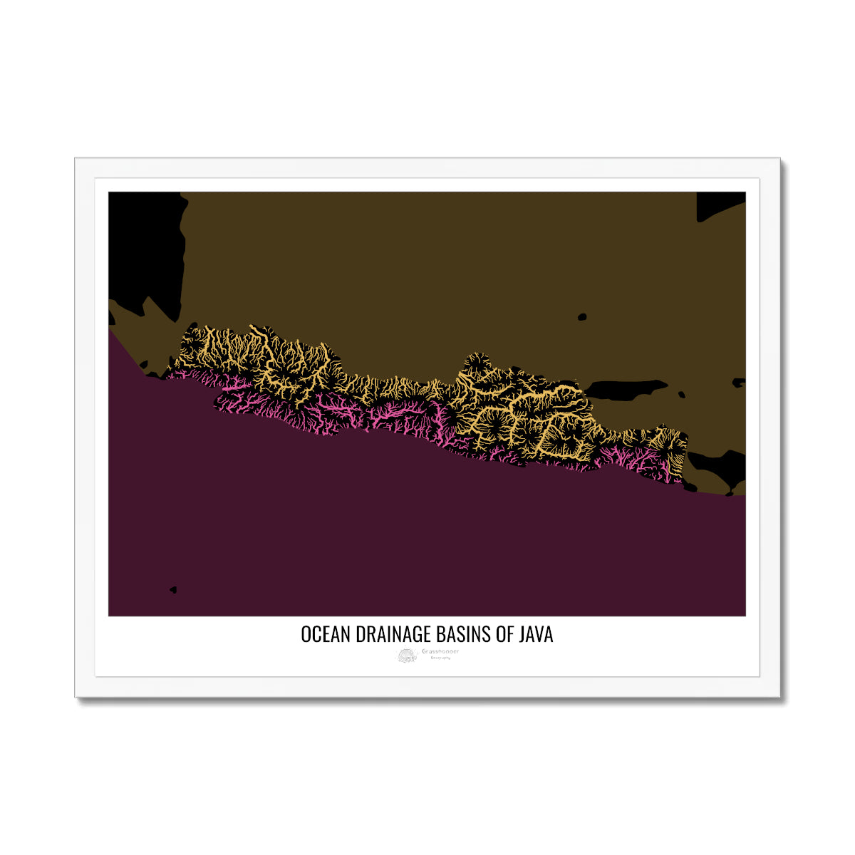 Java - Ocean drainage basin map, black v2 - Framed Print – Grasshopper ...