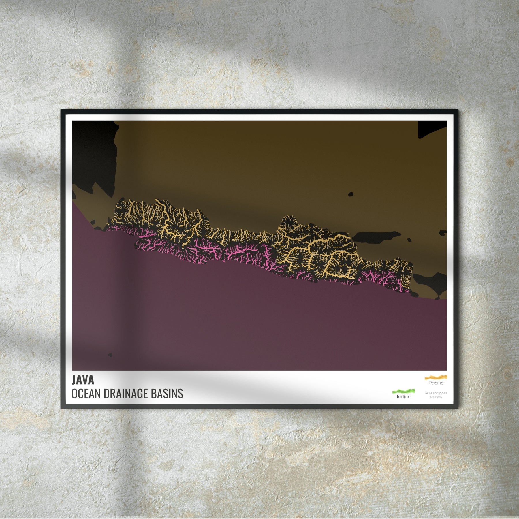 Java - Ocean drainage basin map, black with legend v2 - Photo Art Prin ...