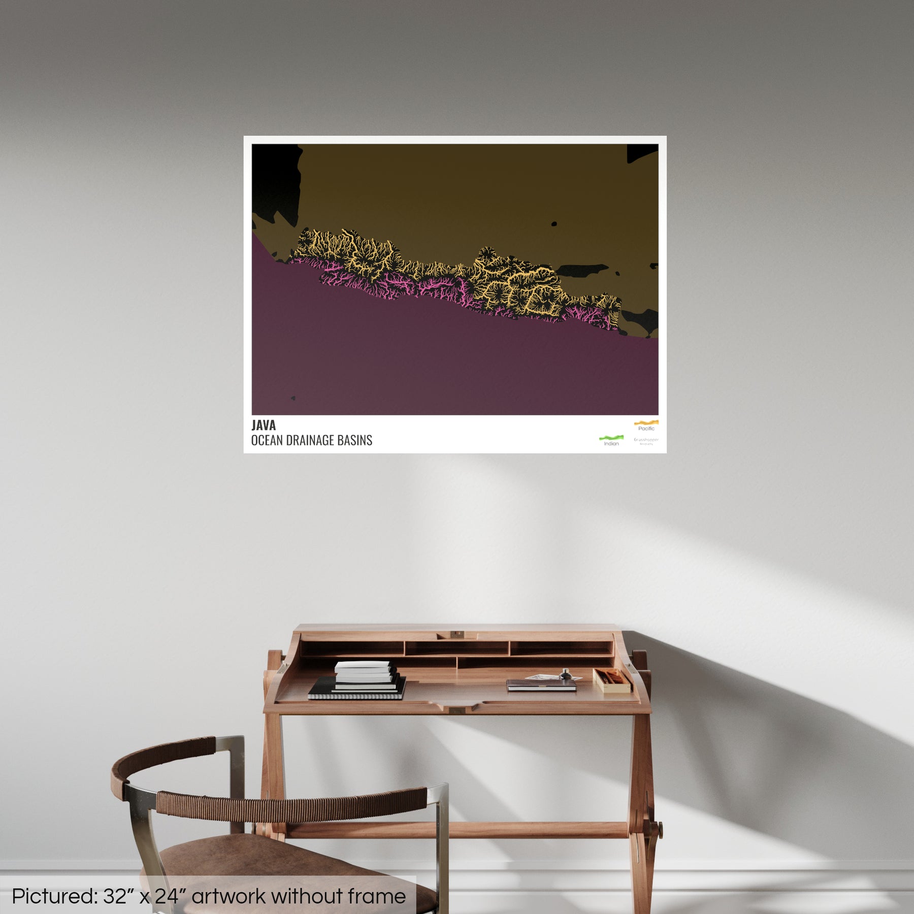 Java - Ocean drainage basin map, black with legend v2 - Photo Art Prin ...