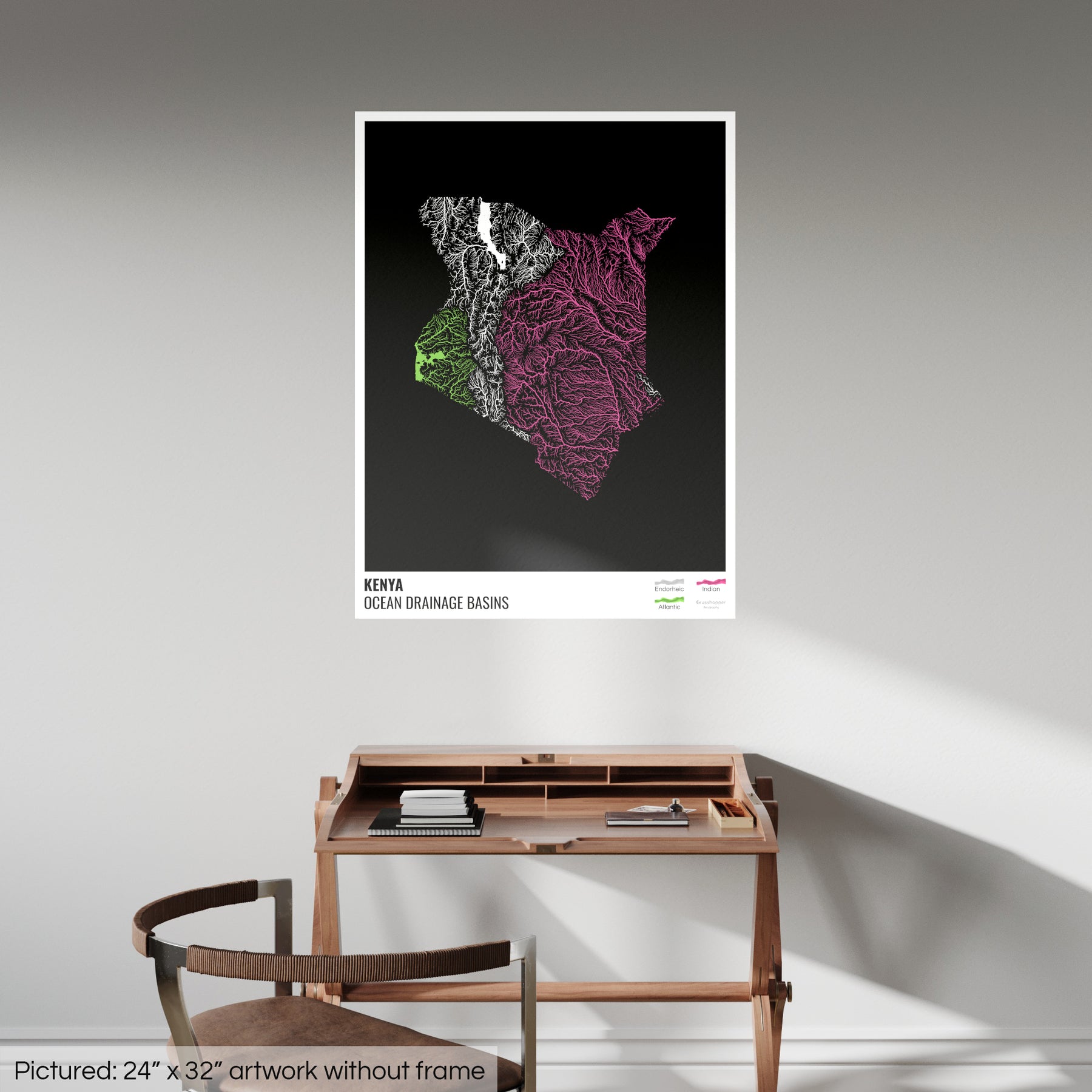 Kenya Ocean Drainage Basin Map Black With Legend V1 Fine Art Prin