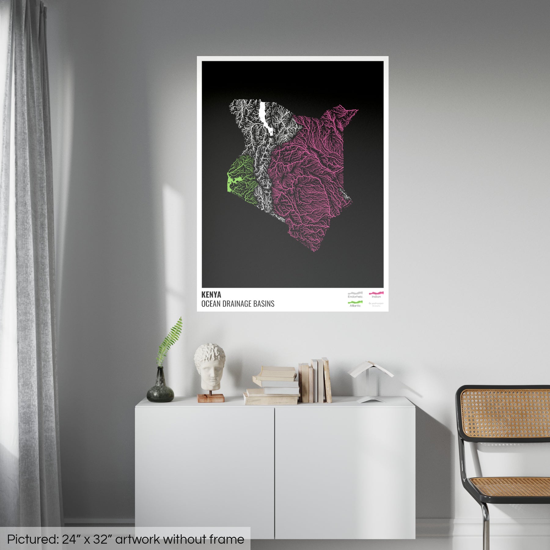 Kenya Ocean Drainage Basin Map Black With Legend V1 Photo Art Pri